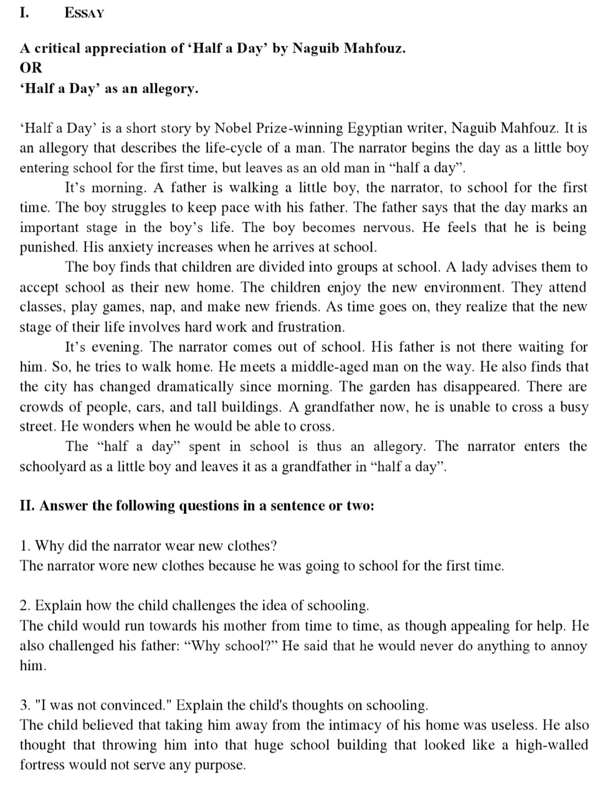 Half a day - Summary - English language and literature - Studocu