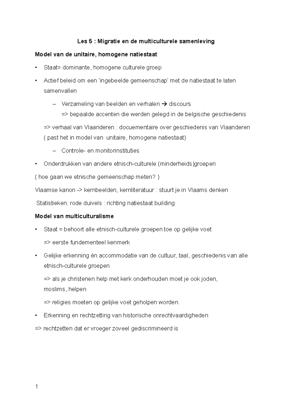 Les 5 - les 5 - Migratie en de multiculturele samenleving - VUB - Studocu