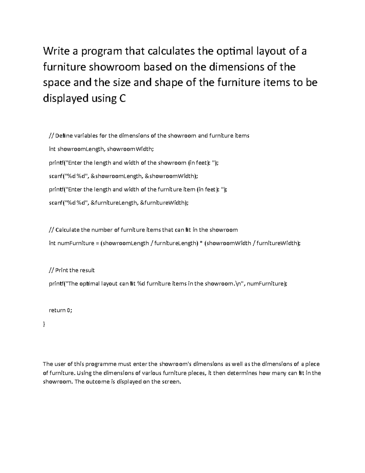 Comp6024-optimal layout-C - Write a program that calculates the optimal ...