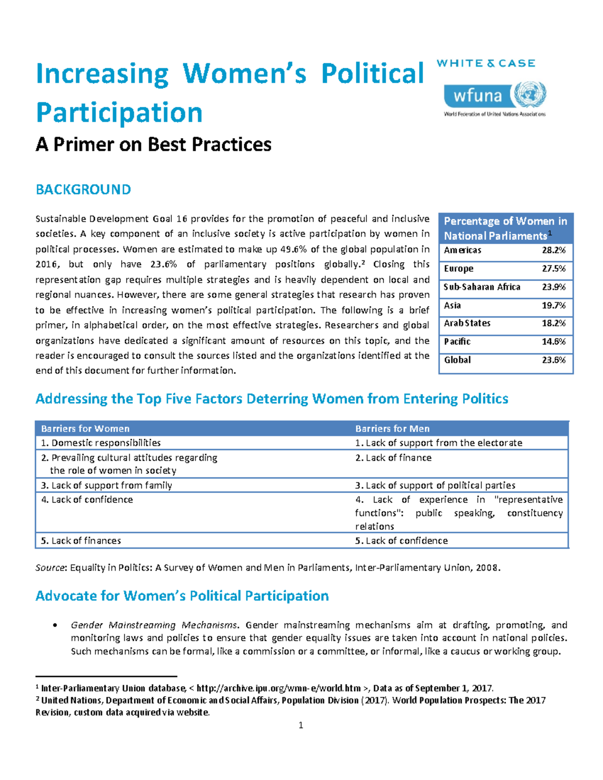 Wfuna - best practices for increasing women s political participation d ...