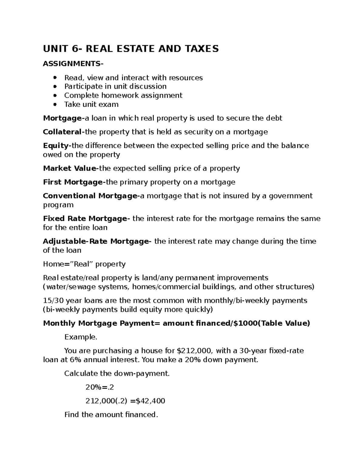 UNIT 6- real estate and taxes - UNIT 6- REAL ESTATE AND TAXES ...