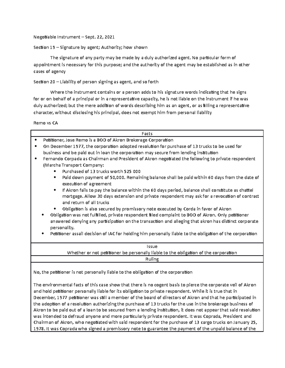 Section 19 - 20 (Negotiable Instruments Law) - Negotiable Instrument ...