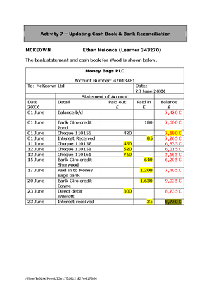 VAT Control Account Activities 1 - Activity 7 – Updating Cash Book ...