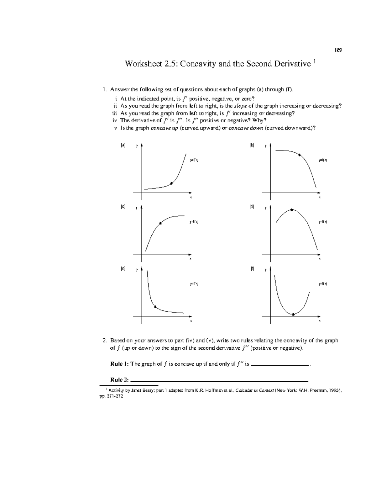 Concavity and 2nd deriv - Worksheet 2: Concavity and the Second ...