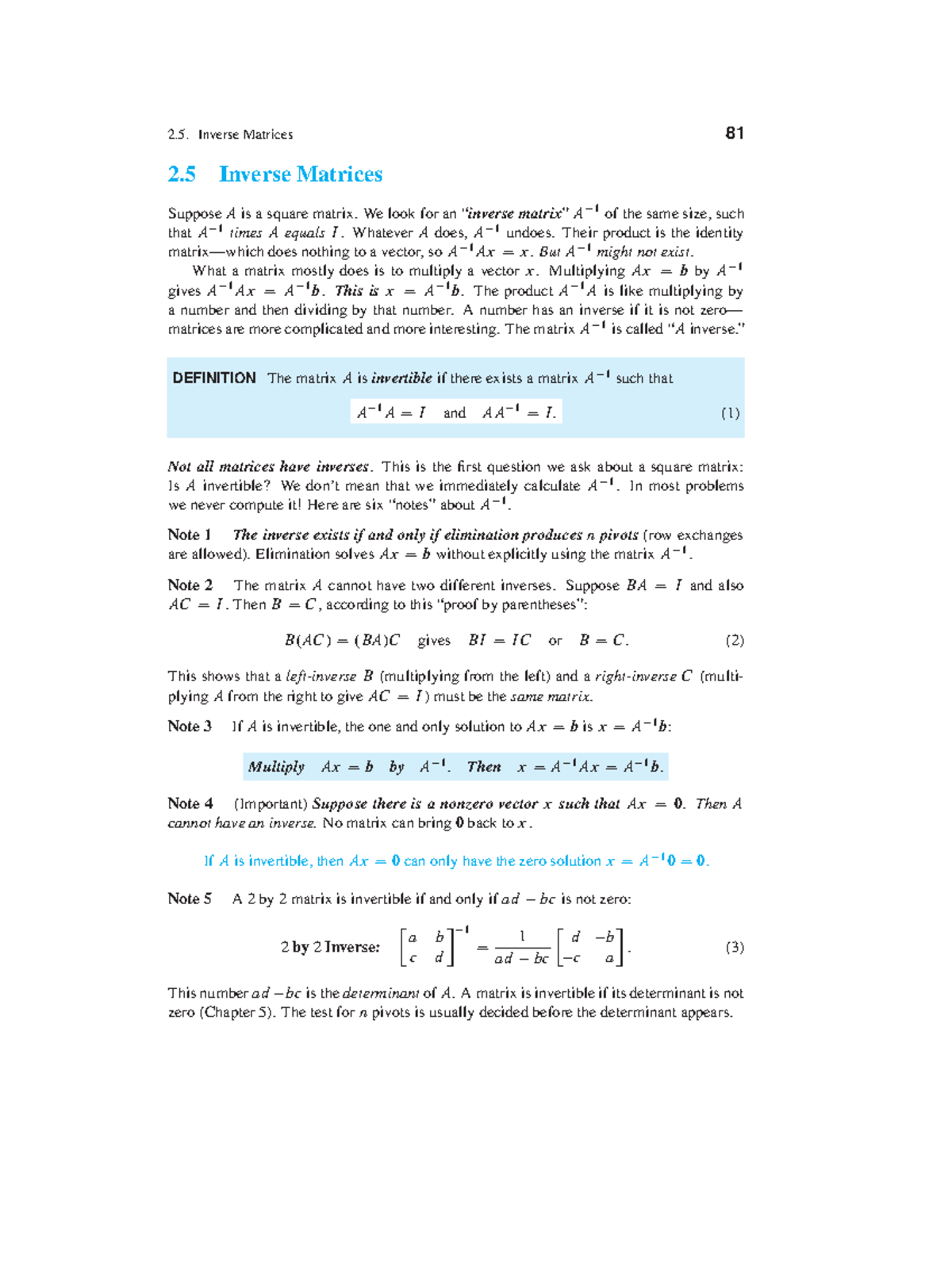 Matrix Inverse - Lecture notes 1 - 81 2. Inverse Matrices 2 Inverse ...