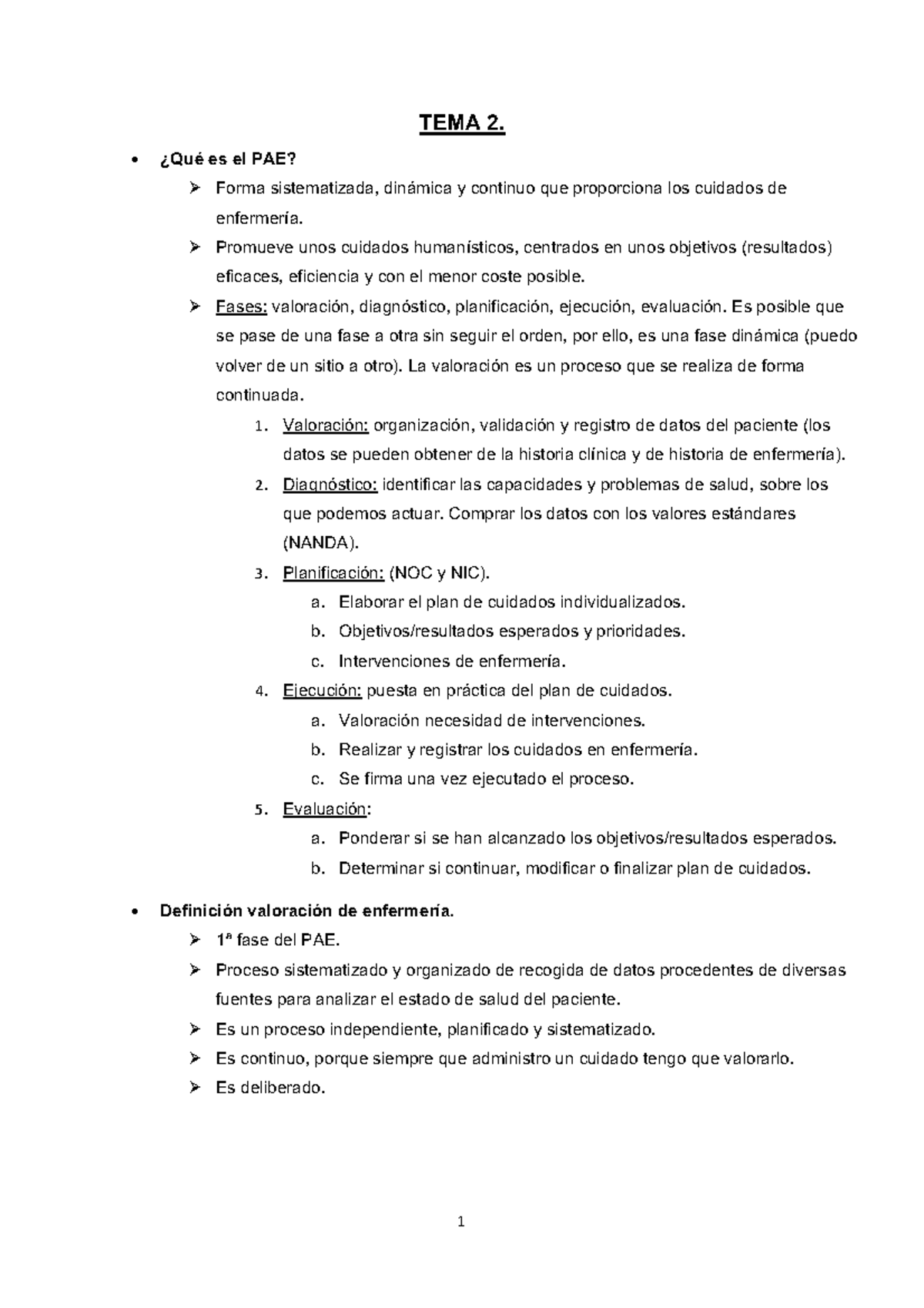 Proceso de atención de enfermería - Warning: TT: undefined function: 32 TEMA 2. ¿Qué es el PAE ...