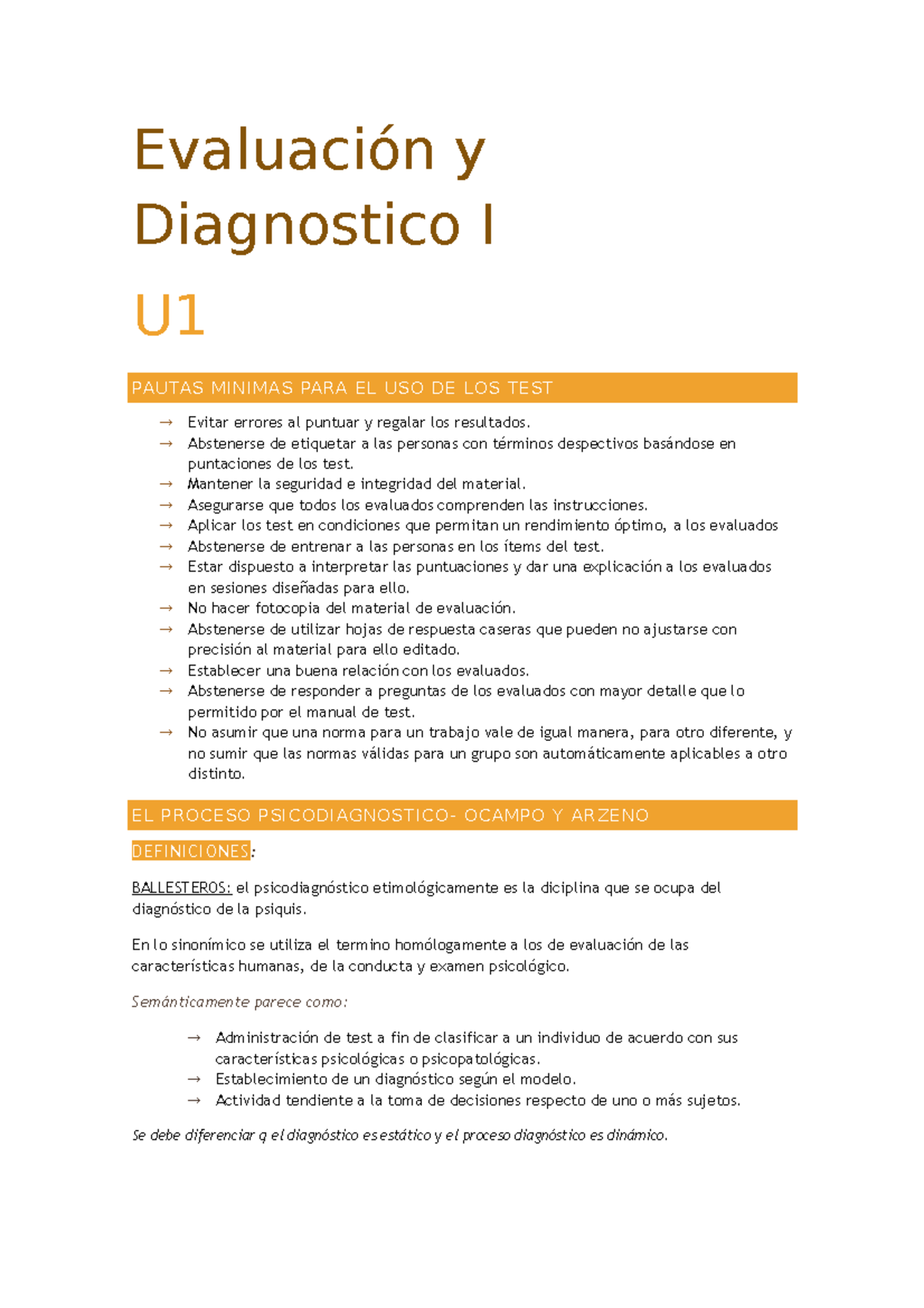 Evaluación y Diagnostico I Primer Parcial - Evaluación y Diagnostico I U PAUTAS MINIMAS PARA EL ...