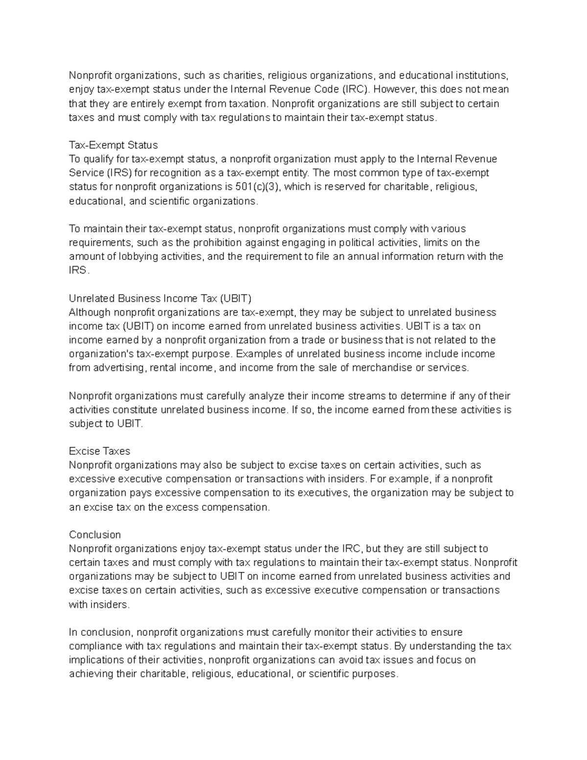 Taxation of Nonprofit Organizations - Nonprofit organizations, such as ...