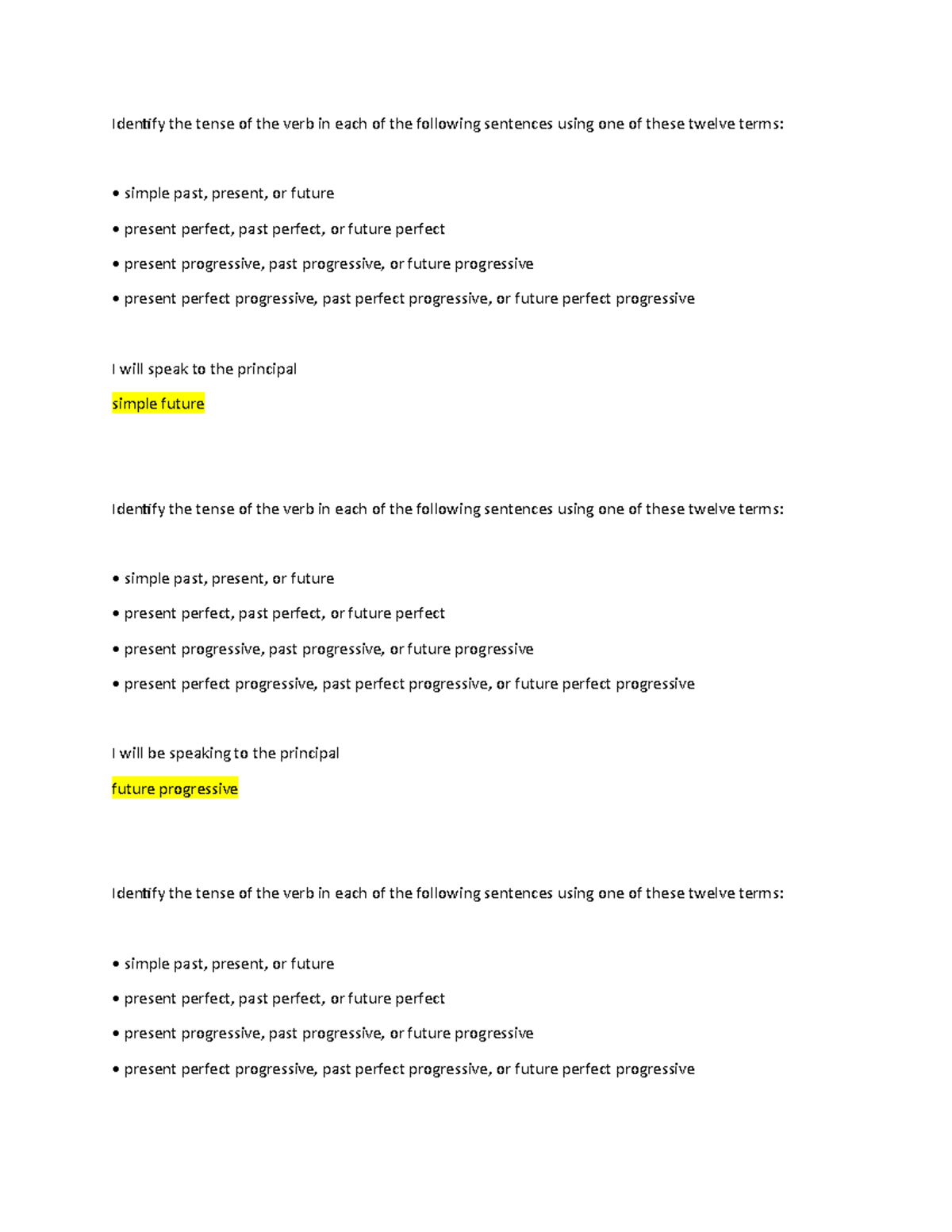 CH3QUIZ3 ENGL 2013 ENGL 2013 Identify The Tense Of The Verb In Each