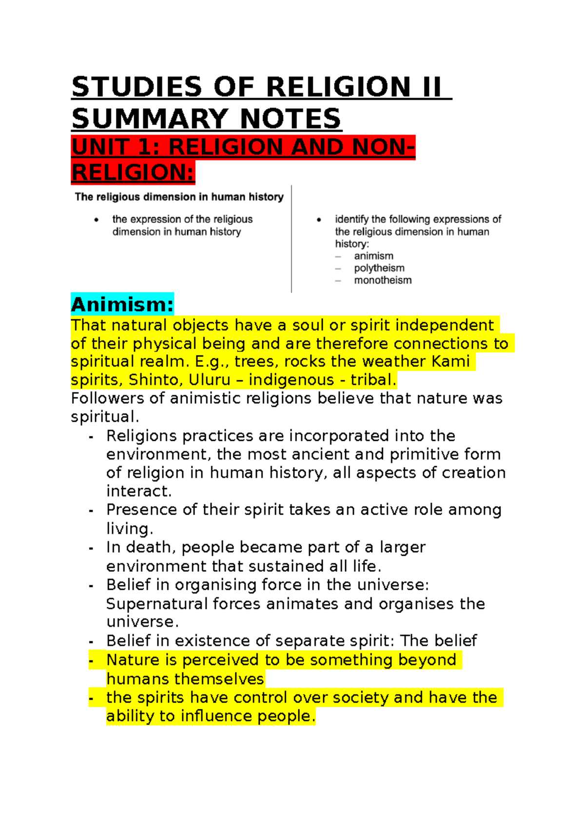 Studies OF Religion II Summary Notes - STUDIES OF RELIGION II SUMMARY ...