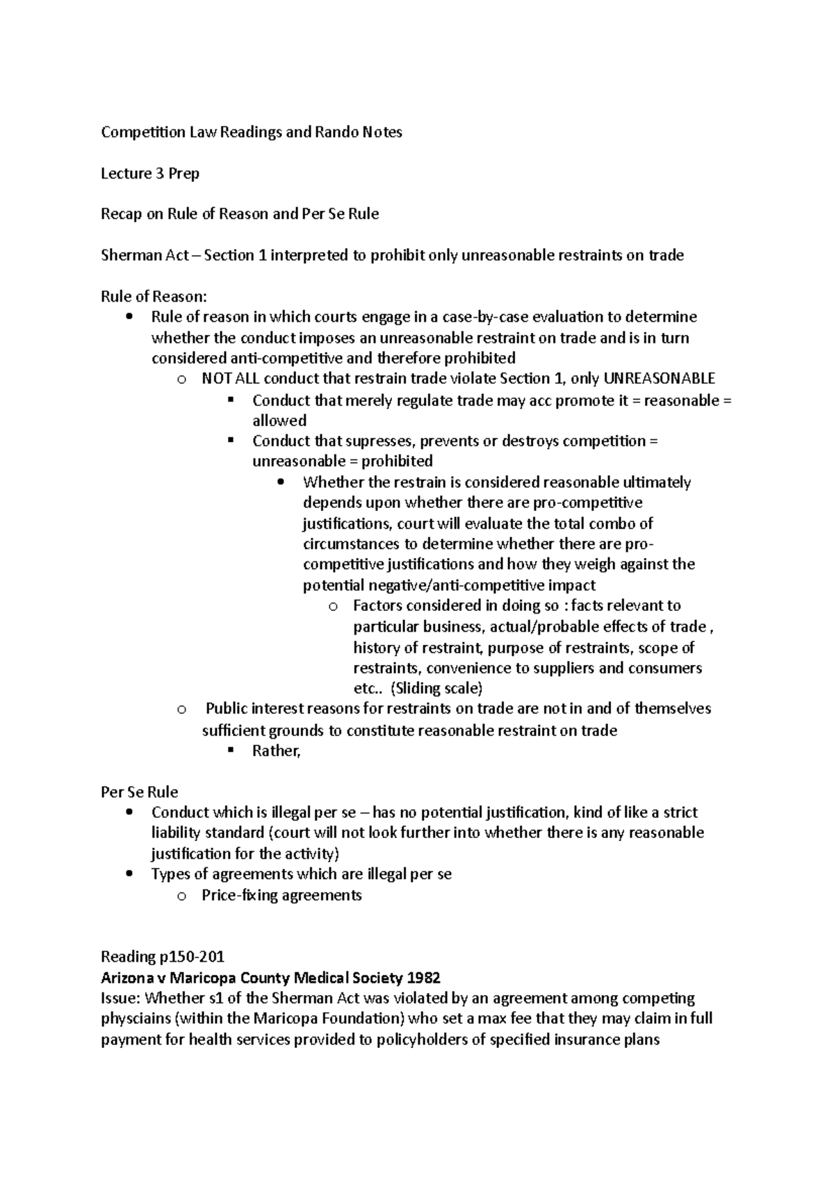 Misc Competition Law Notes - Competition Law Readings and Rando Notes ...