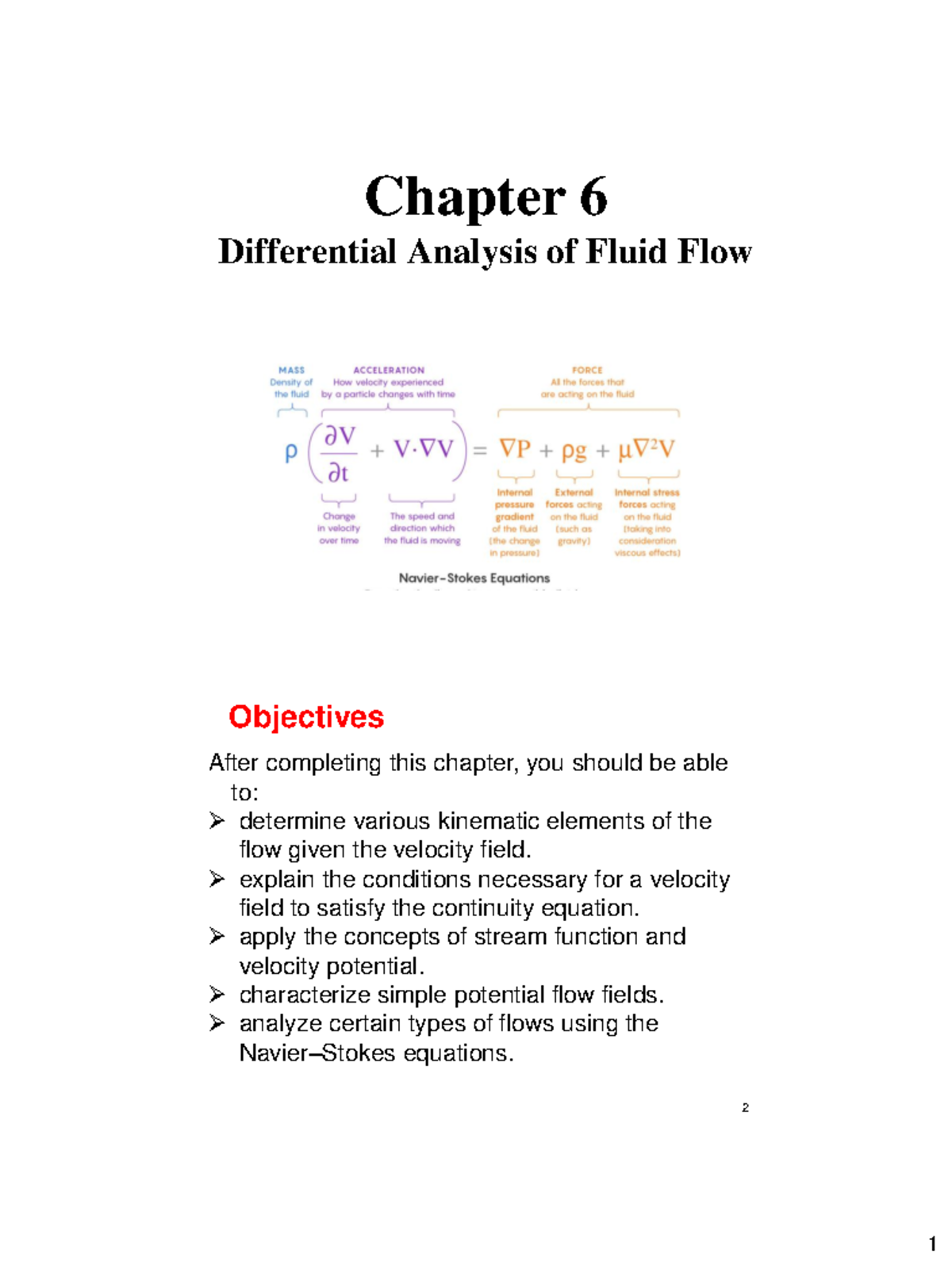 Chapter 6 Lecture Slides - Chapter 6 Differential Analysis of Fluid ...