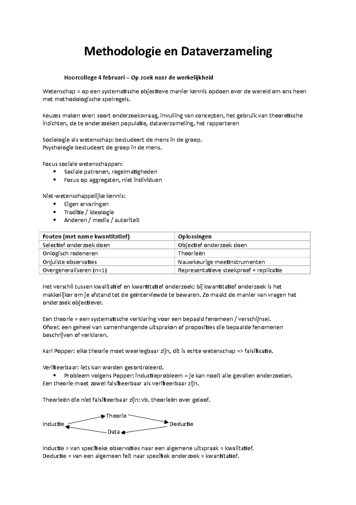 Methodologie en Dataverzameling samenvatting colleges - Methodologie en ...