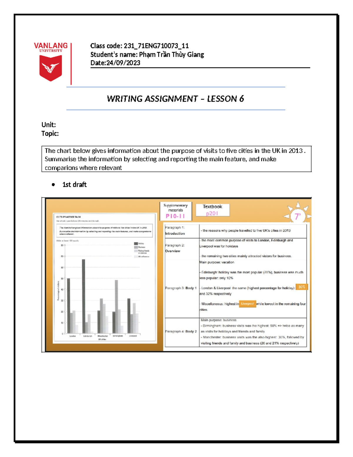 Lesson 6 Pham Tran Thuy Giang - Class code: 231_71ENG710073_ Student’s ...