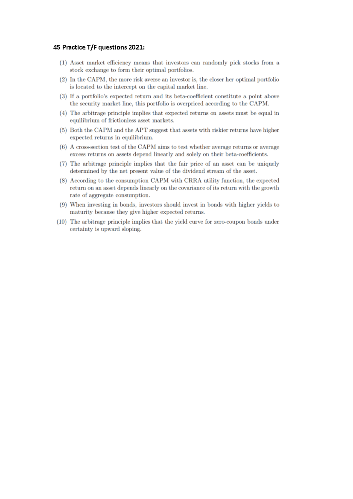 True false practice q - ECON30024 - 45 Practice T/F questions 2021: - Studocu