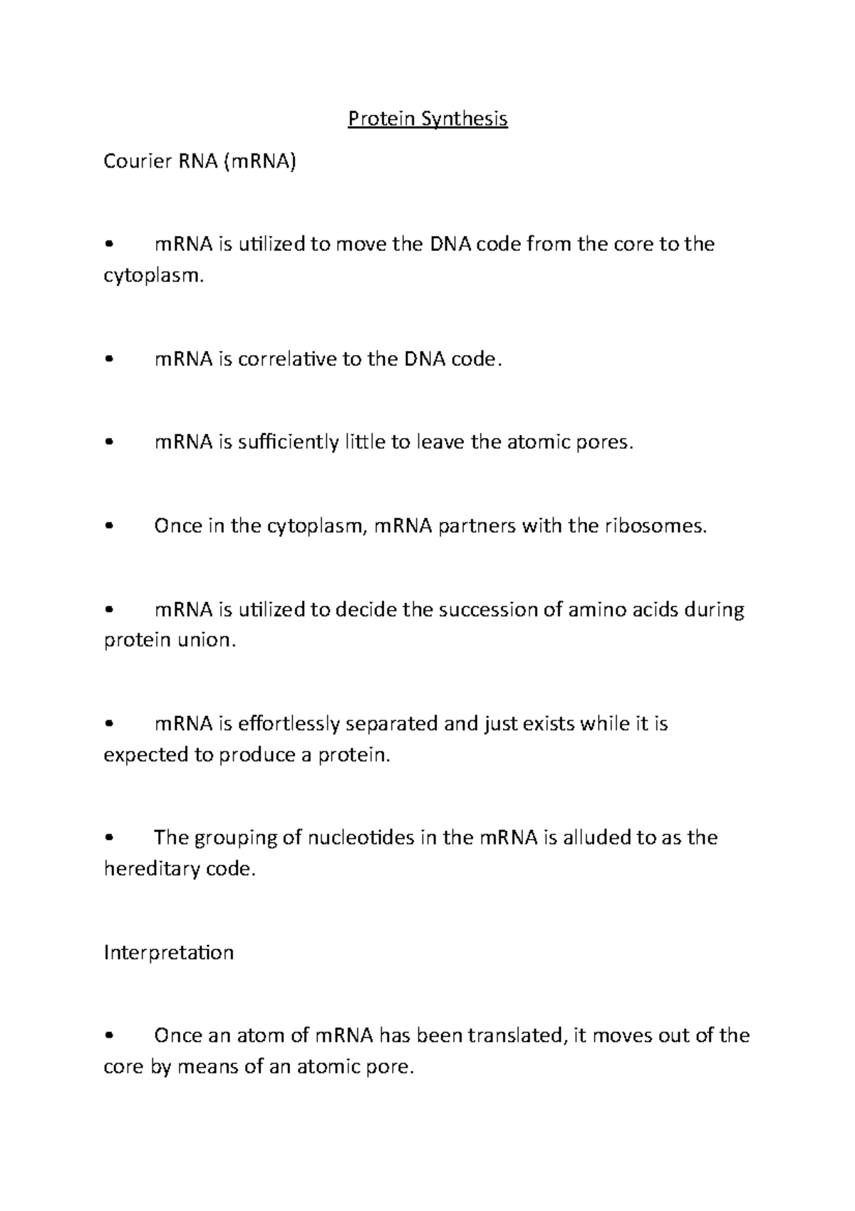 Protein Synthesis - Notes in biology A Level OCR A - Protein Synthesis ...