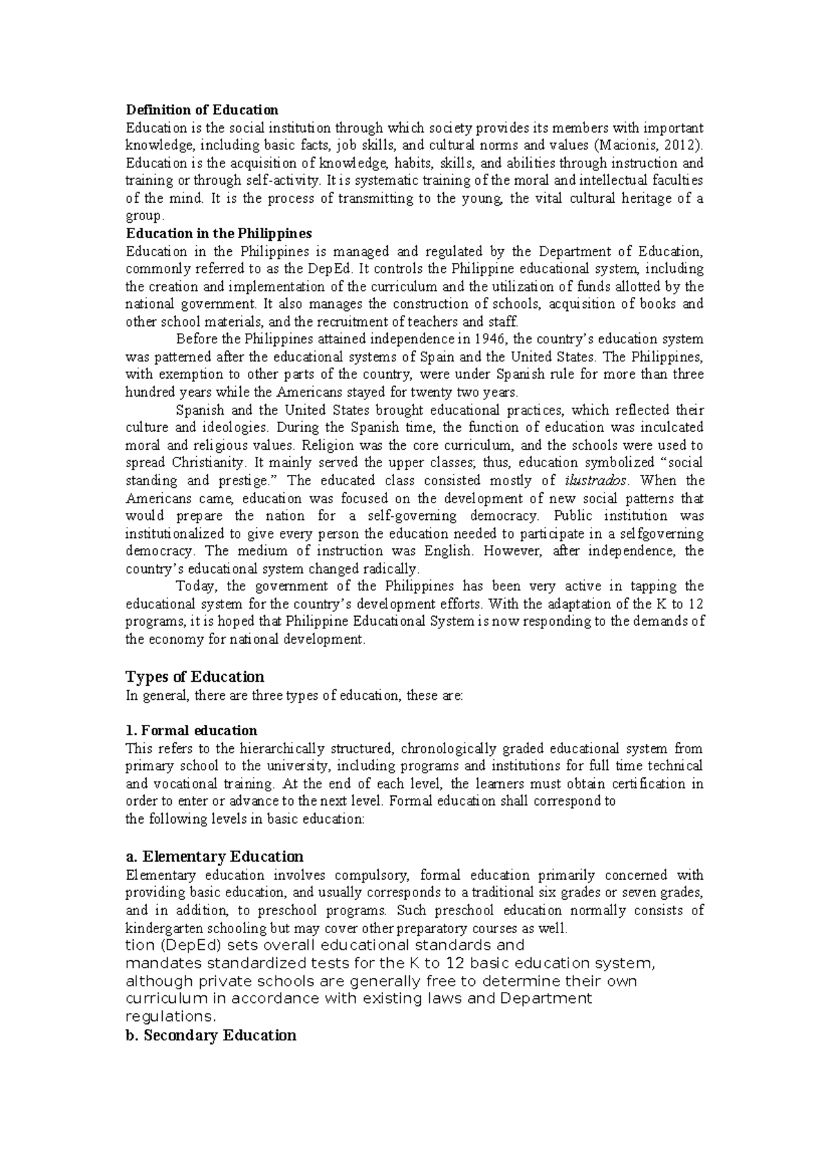 Definition of Education - Definition of Education Education is the ...