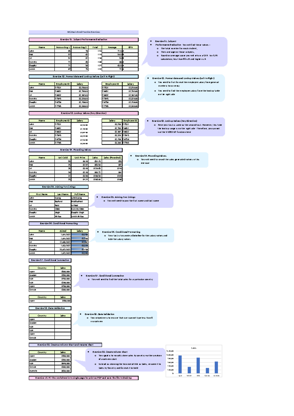 ABS Basic Excel Practice Exercises Template - Name Accounting 1 ...
