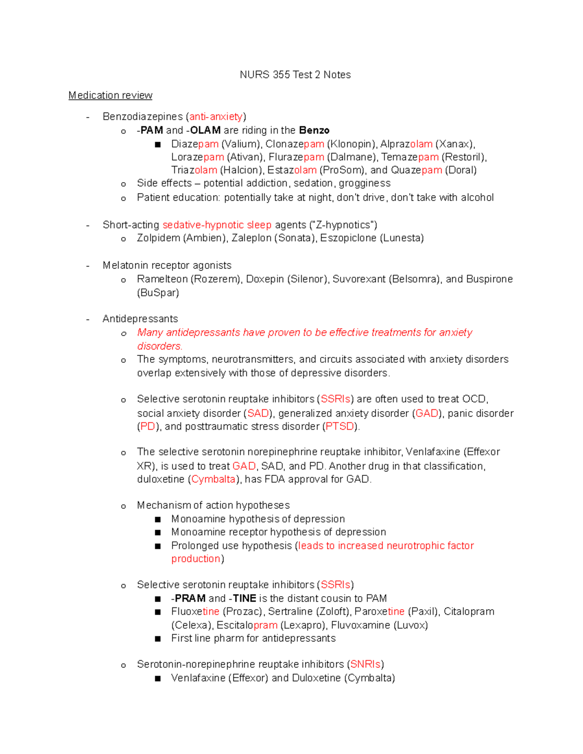 NURS 355 Test 2 Notes - NURS 355 Test 2 Notes Medication review ...