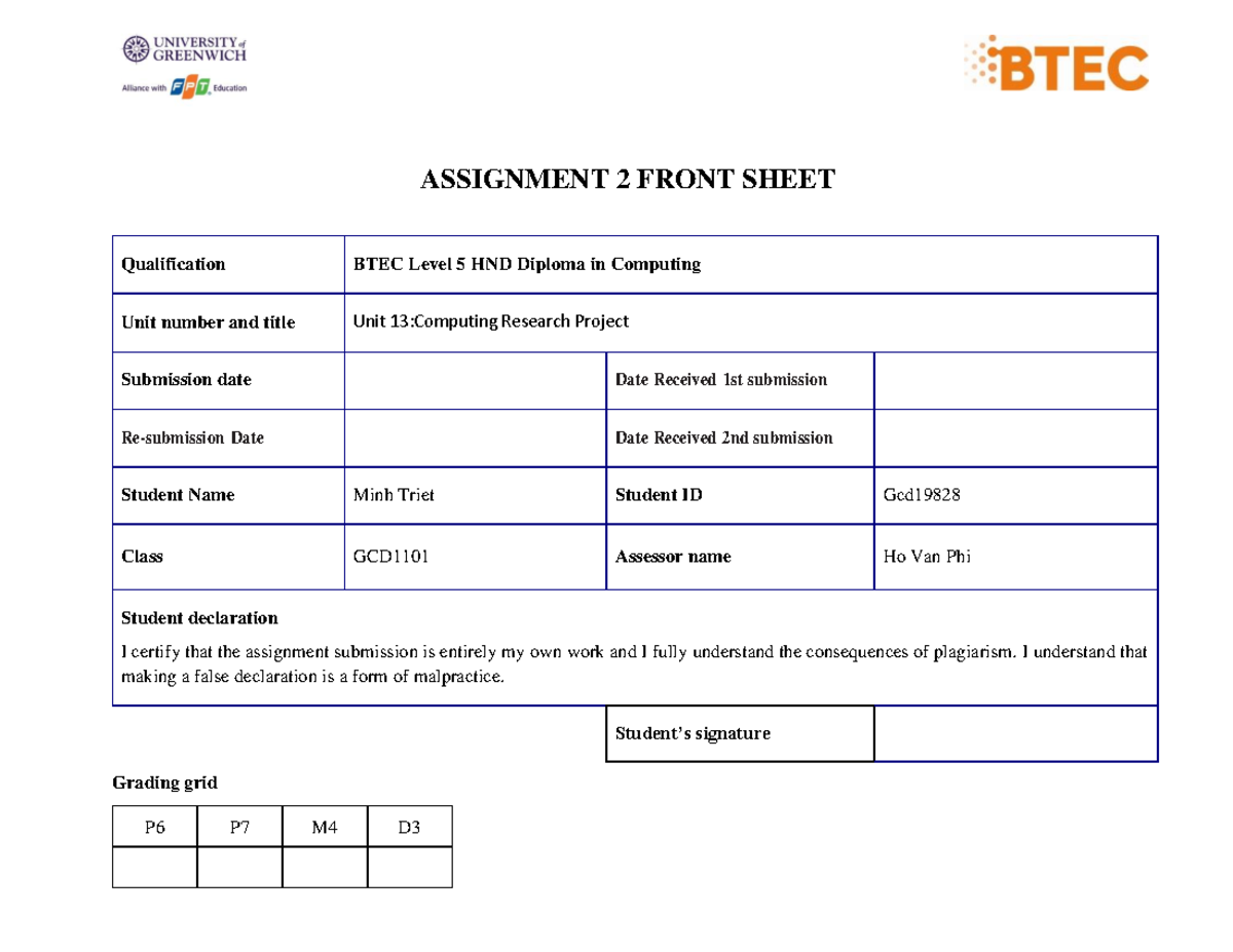 Assignment 2 - 1639 - ASSIGNMENT 2 FRONT SHEET Qualification BTEC Level 5 HND Diploma in ...