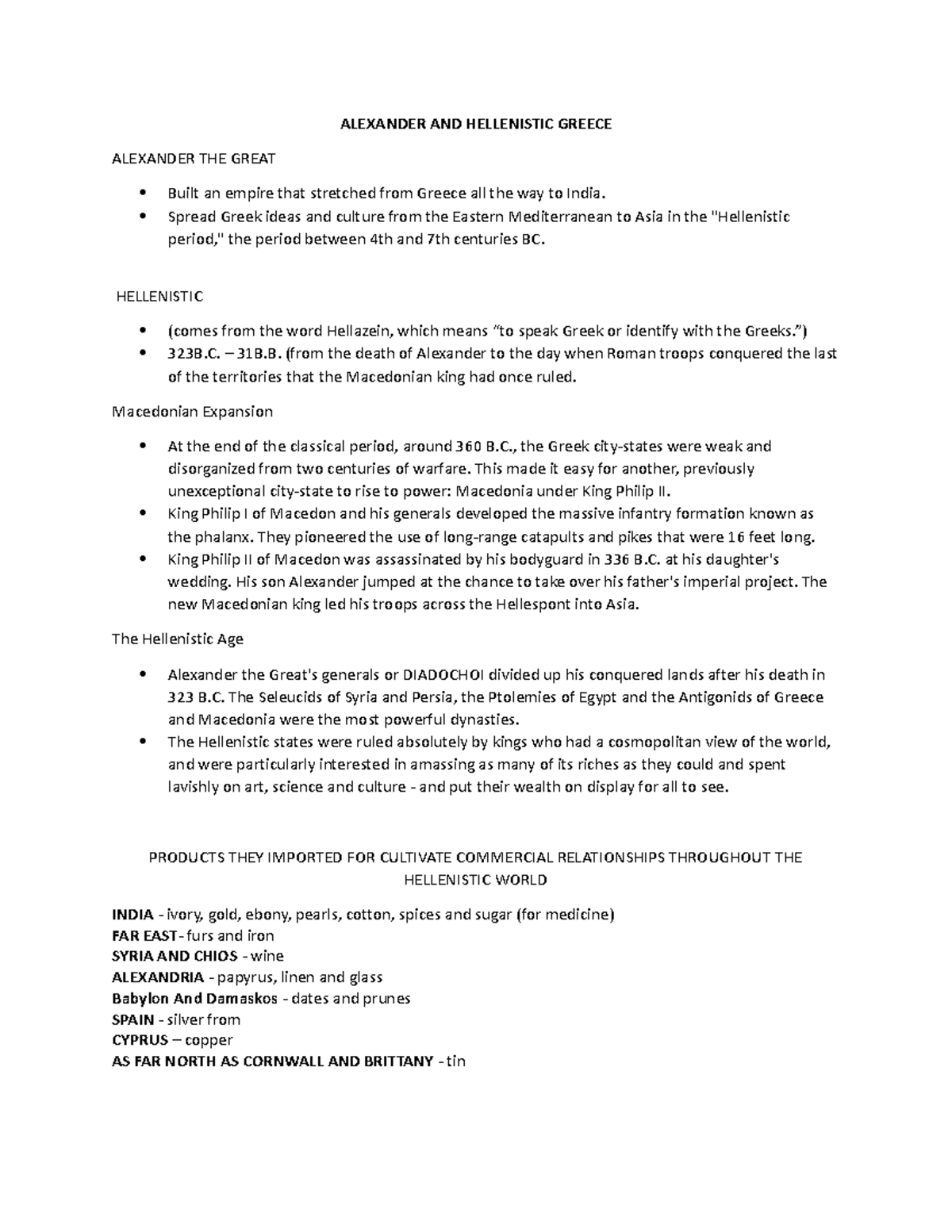 Notes in Alexander AND Hellenistic Greece - ALEXANDER AND HELLENISTIC ...