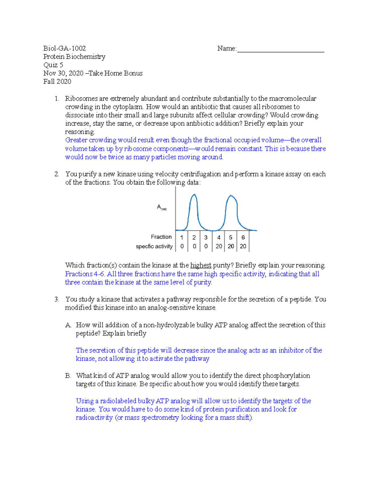 Bio Chem Quiz 5 - Bio Chem Quiz 5 - Biol-GA-1002 Name ...