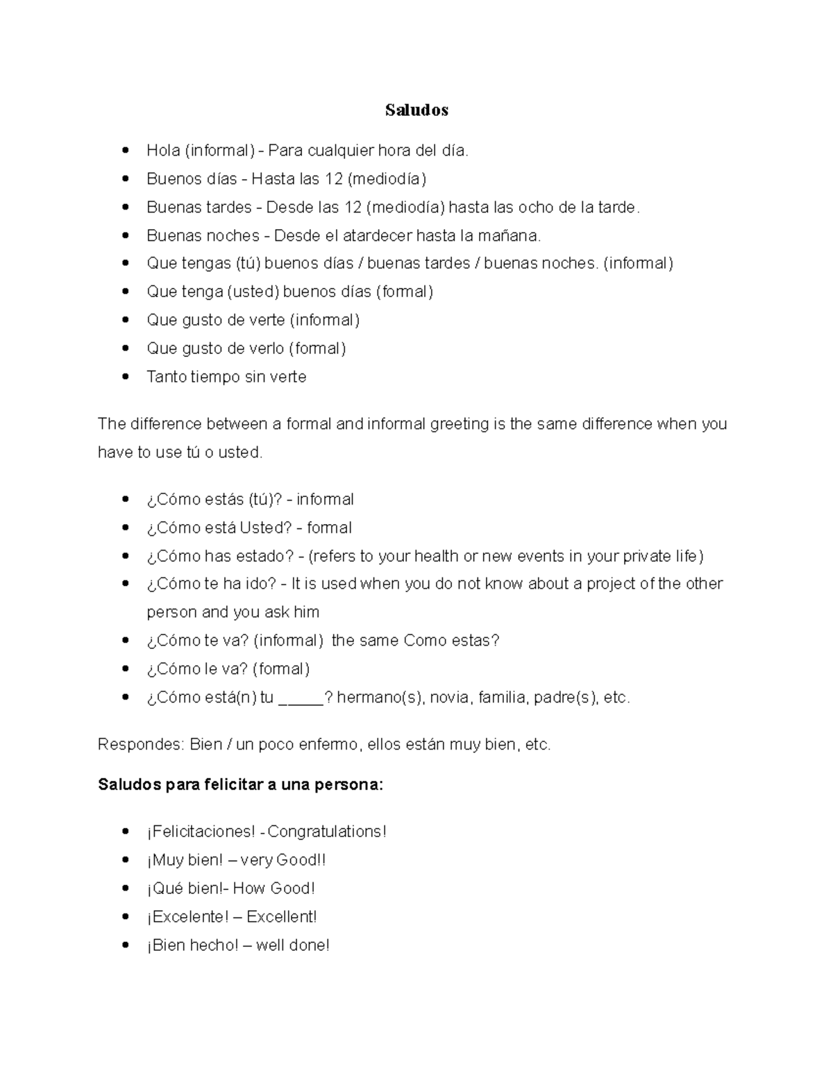 Lección 1 - conversacion español - Saludos Hola (informal) - Para ...