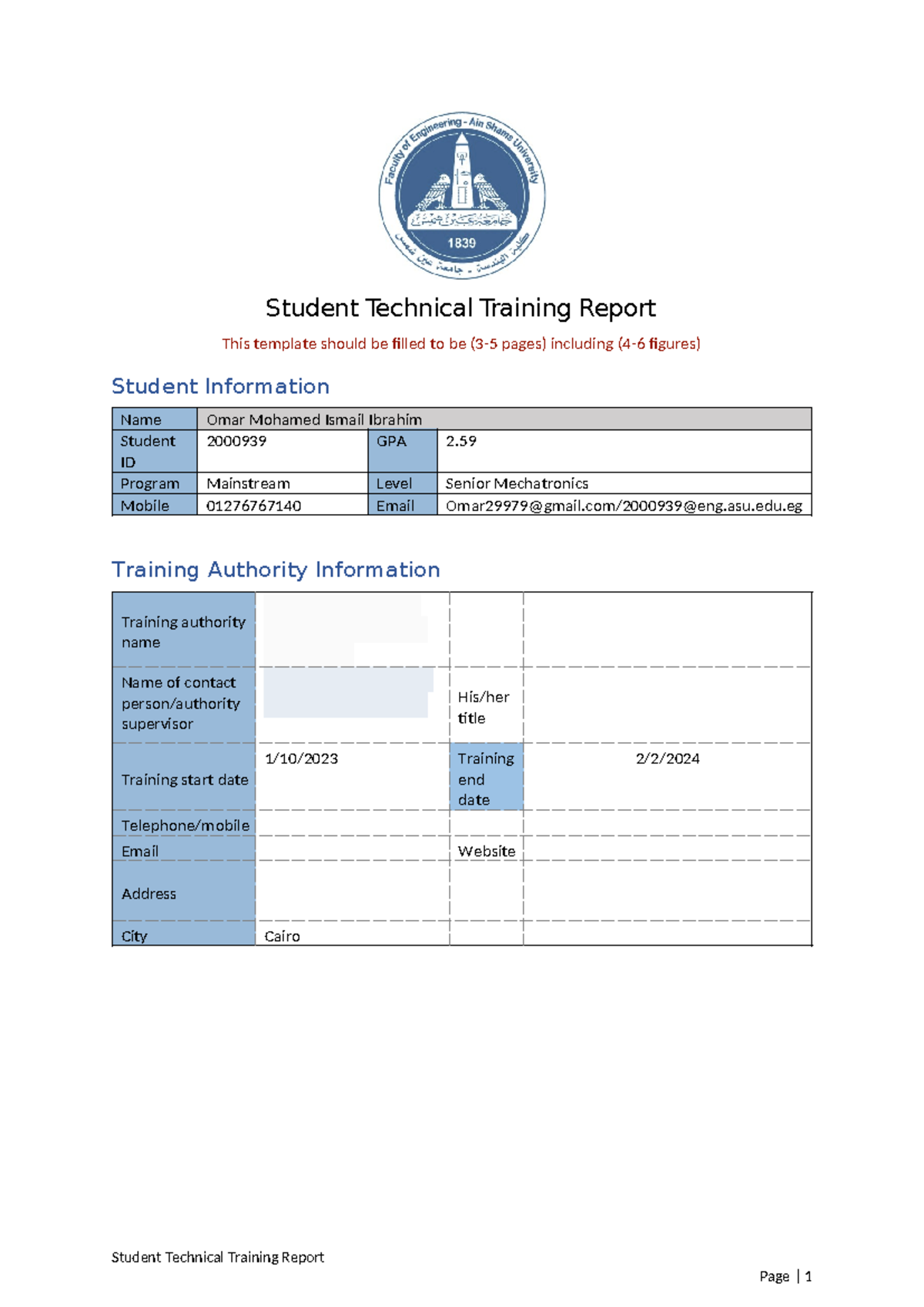 Appendix-4 Student Technical Report Training - Student Technical Training Report This template ...