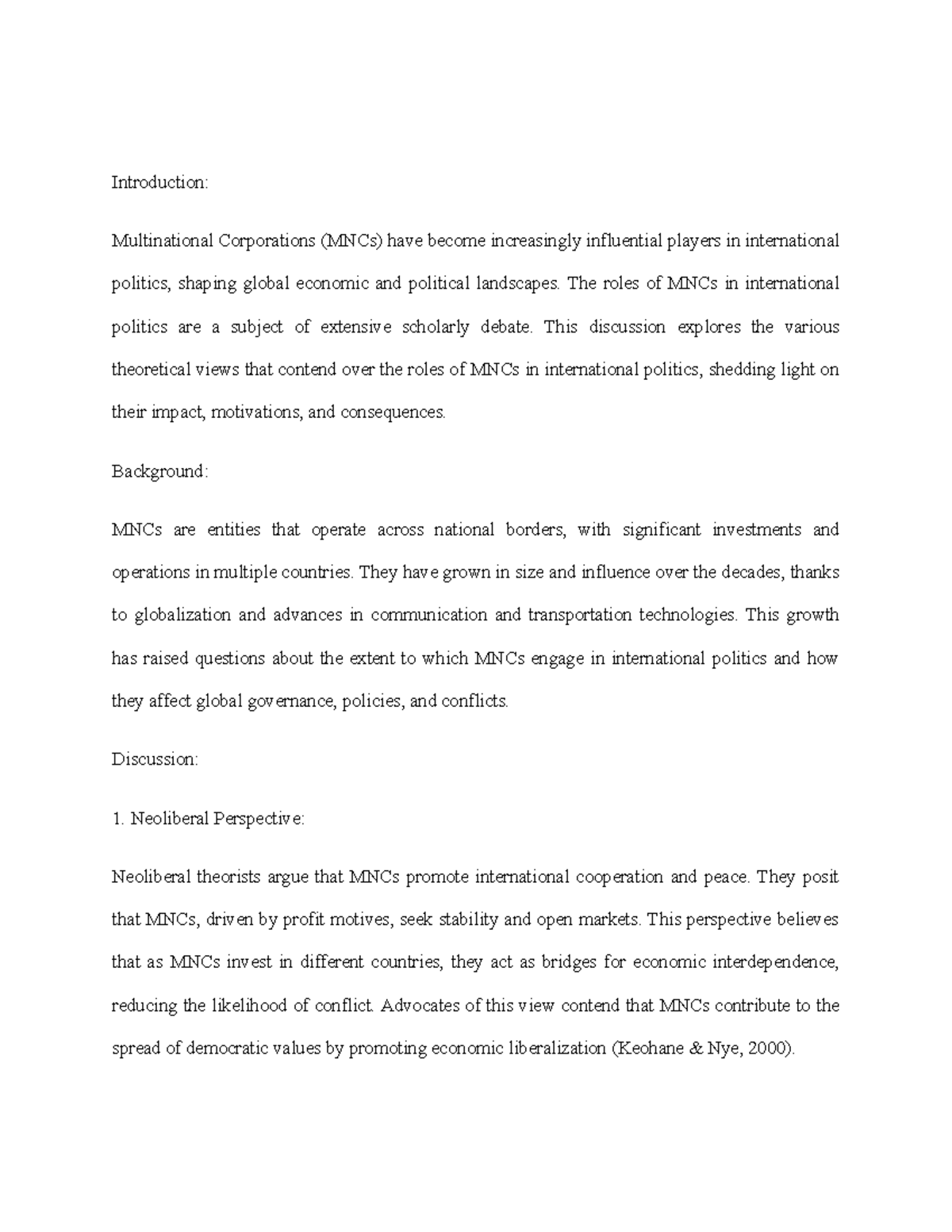 MNC 8 - Introduction: Multinational Corporations (MNCs) have become ...