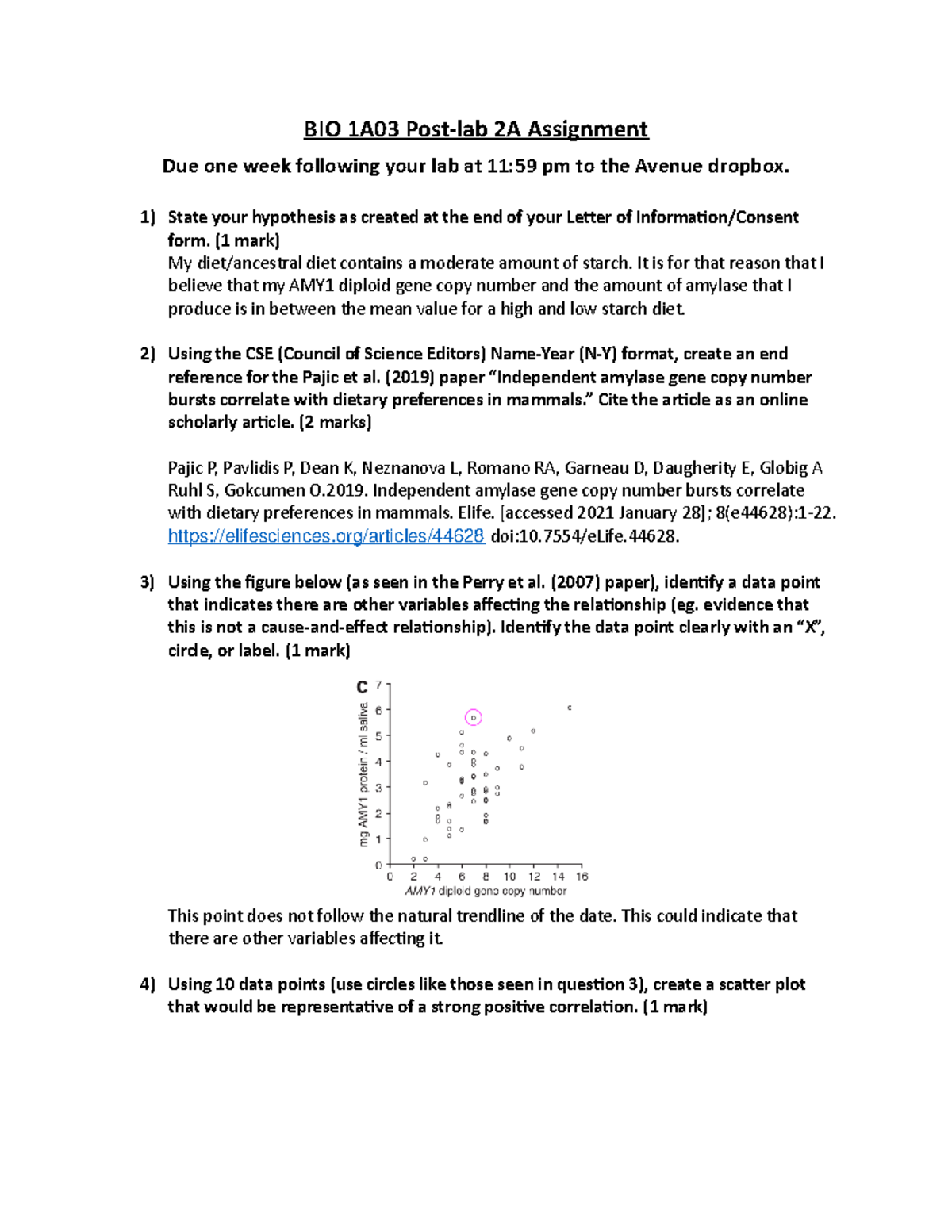 Bio 1a03 Post Lab Assignment 2a Bio 1a03 Post Lab 2a Assignment Due One Week Following Your