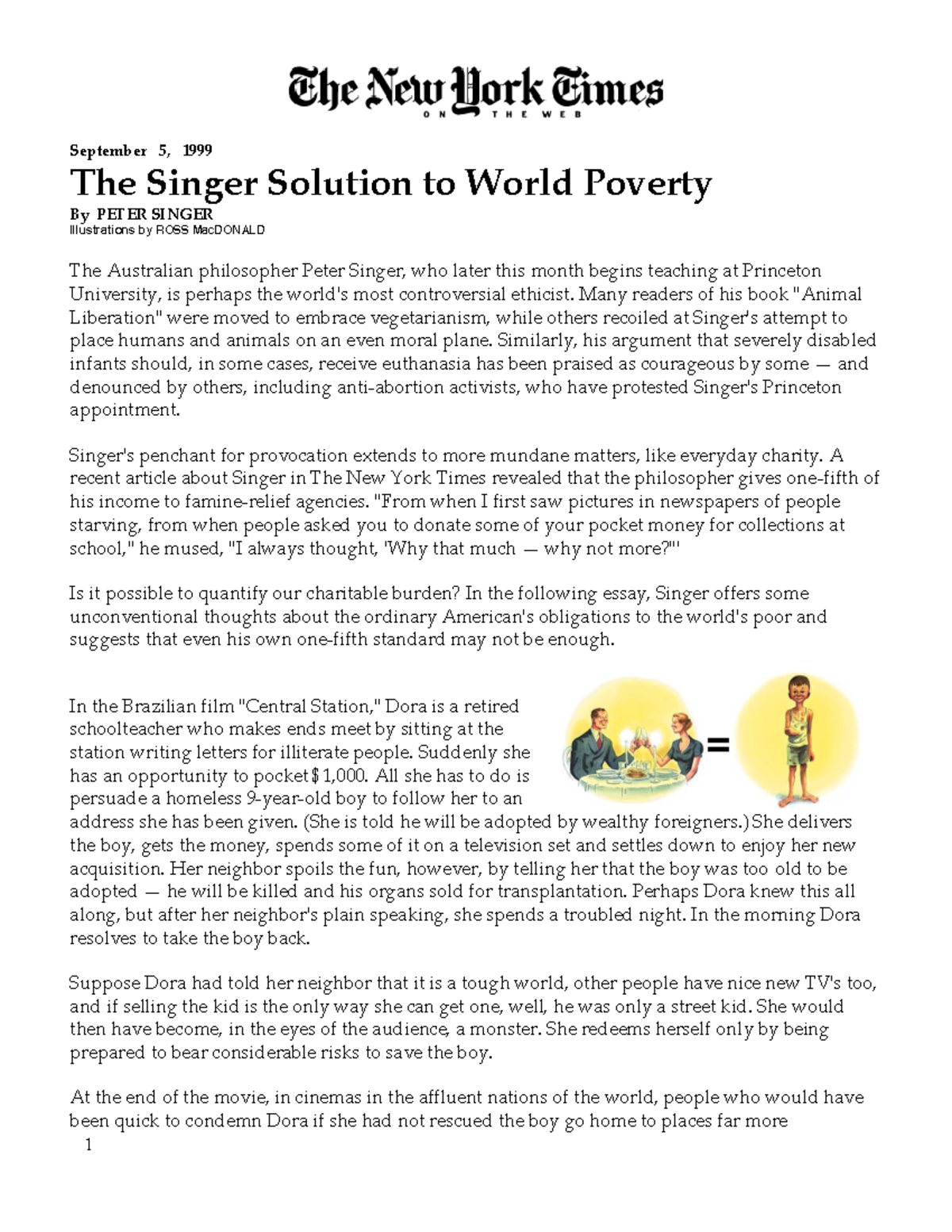 SCO101 The Singer Solution to World Poverty - September 5, 1999 The ...