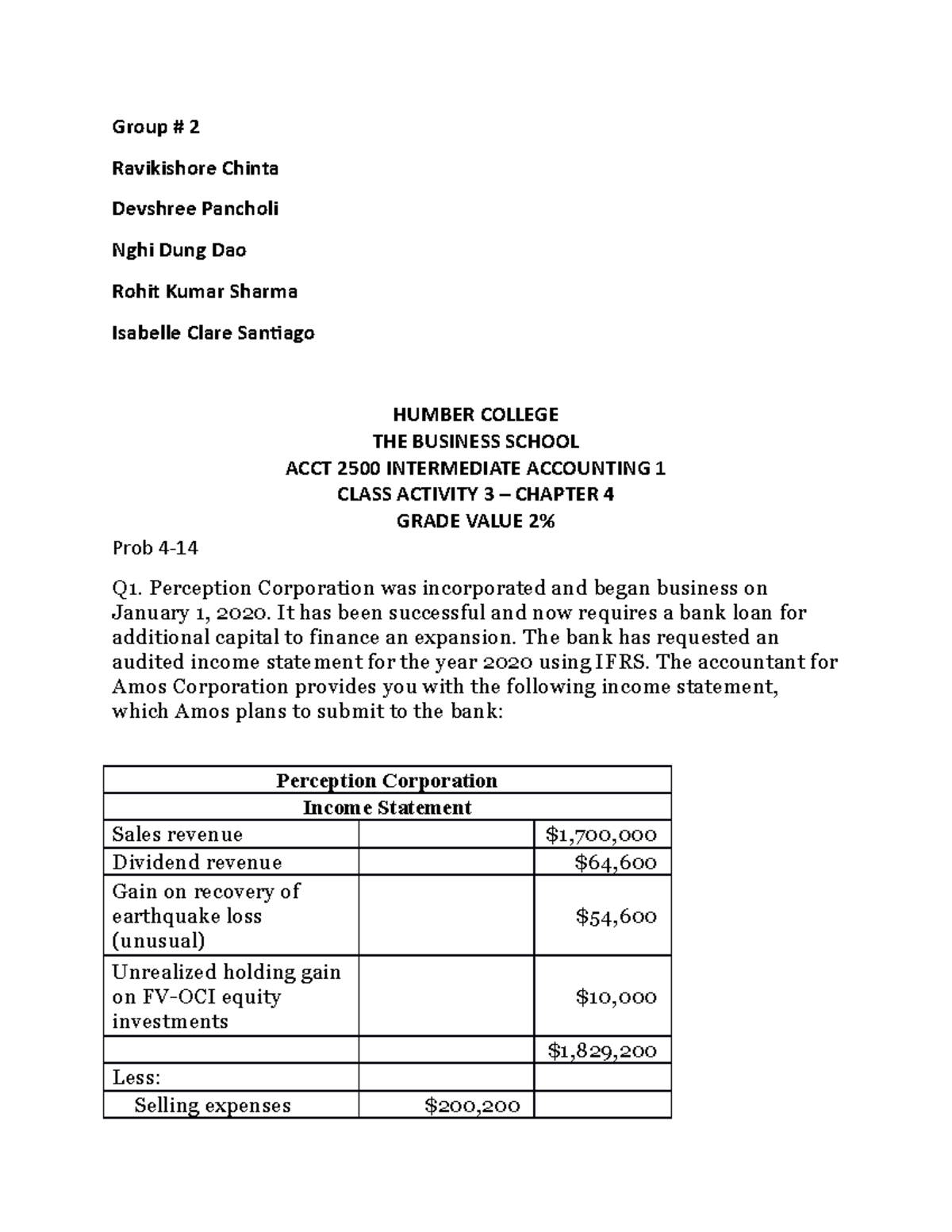 Class Activity 3 ch 4 solution - Group # 2 Ravikishore Chinta Devshree ...