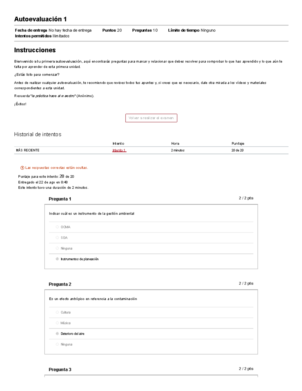 Autoevaluación 1 Gestion DEL Medio Ambiente (41943) - Autoevaluación 1 Fecha de entrega No hay ...