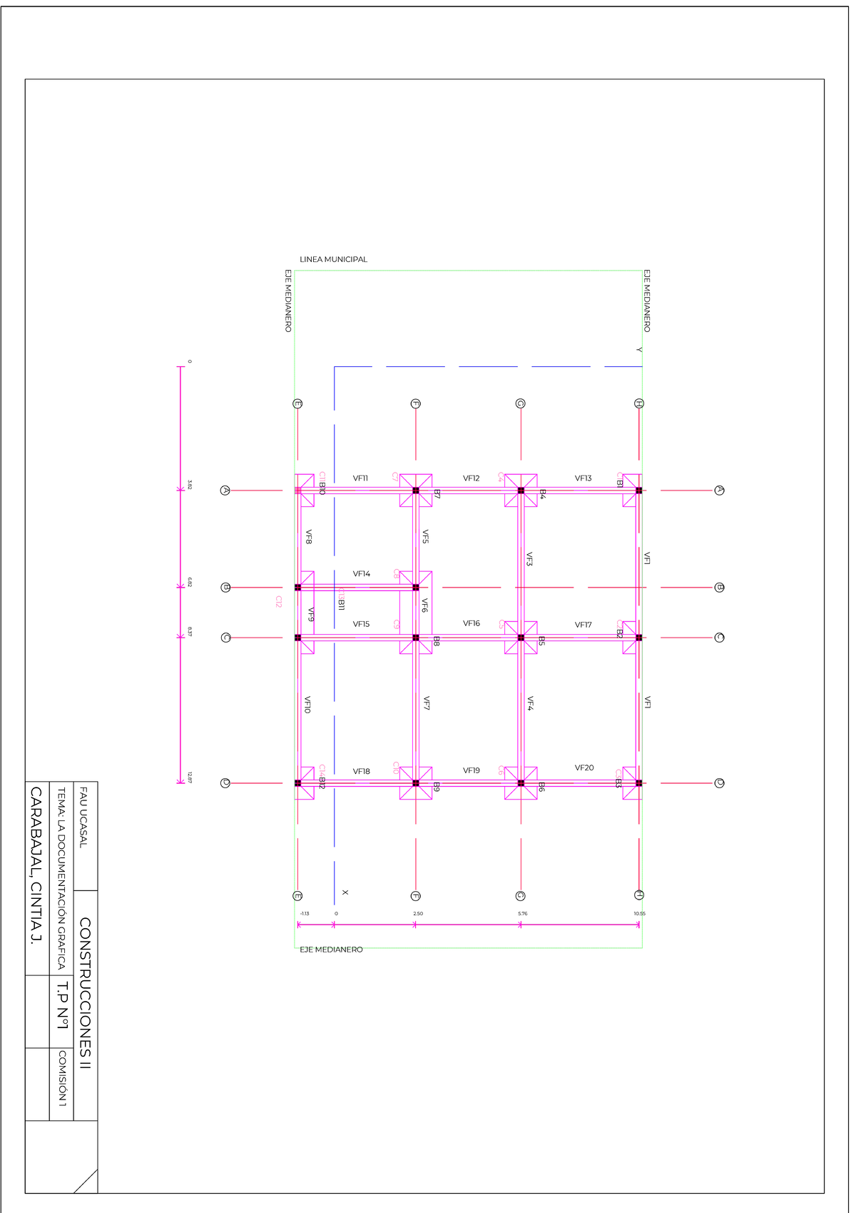 TP 1 Construcciones Plano DE Replanteo.pdf - D A C B EJE MEDIANERO E E VF VF C B C C B VF C B X ...