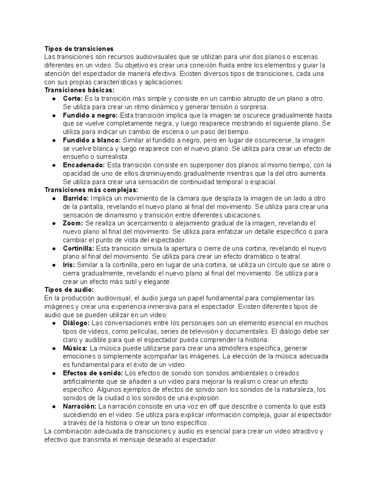 Identifícame los tipos de transiciones y de audios - Tipos de ...