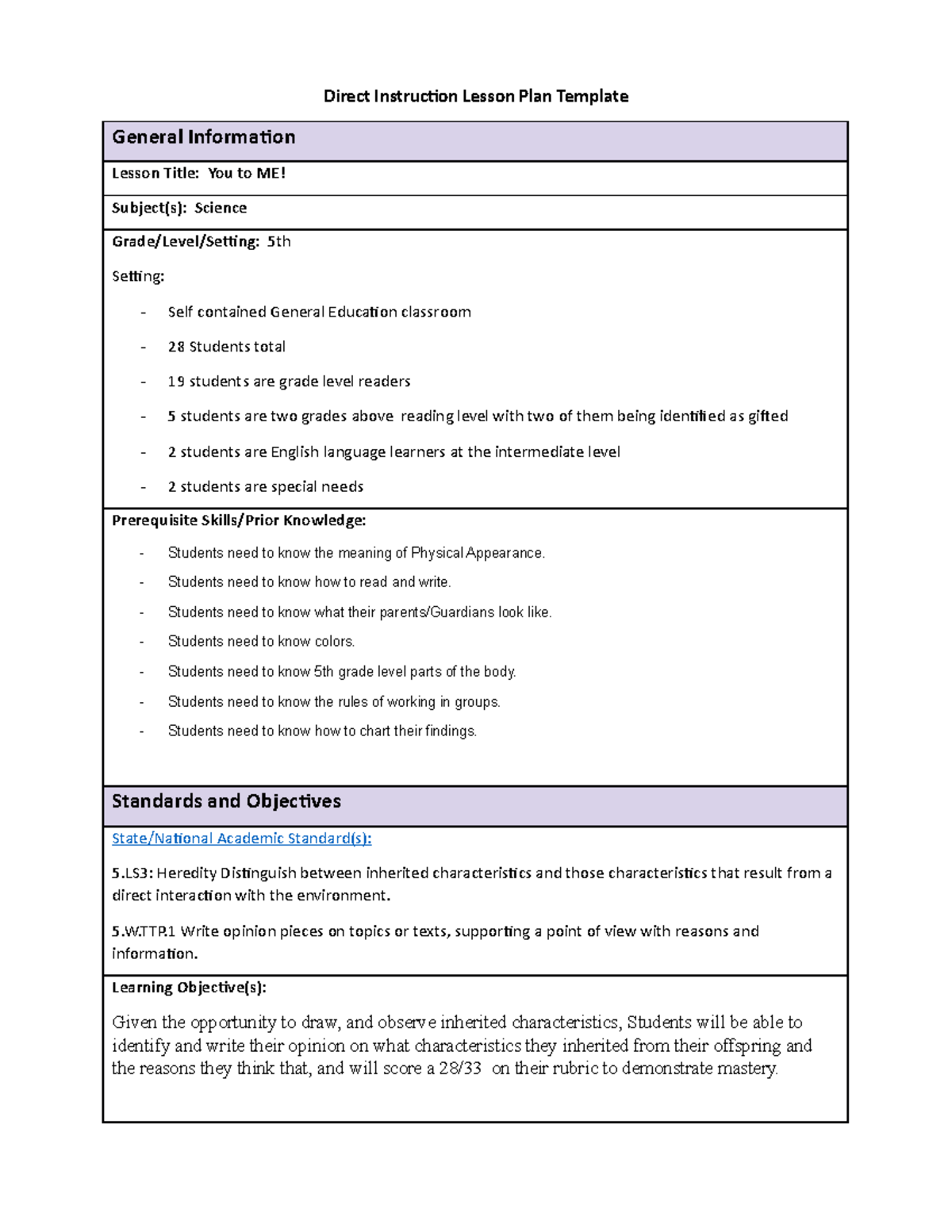 WGU Science Writting (5) - Direct Instruction Lesson Plan Template ...