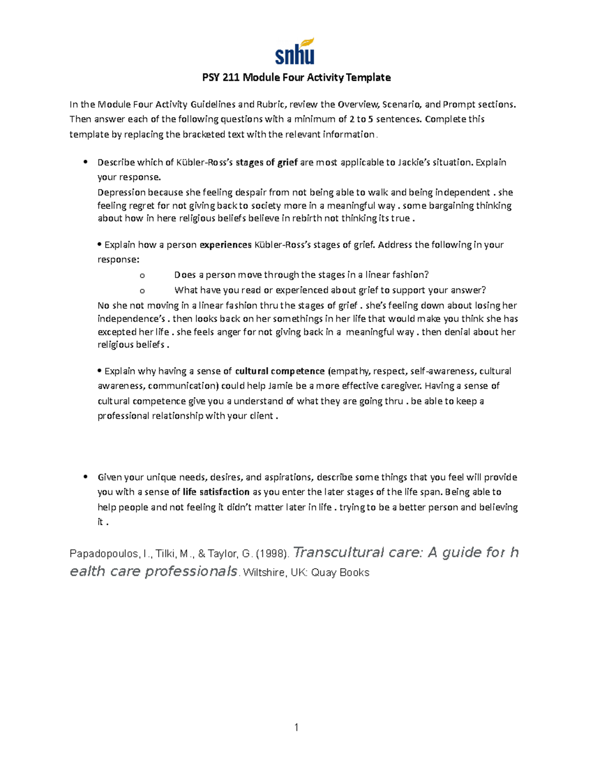 PSY 211 Module Four Activity Template 2 - PSY 211 Module Four Activity ...