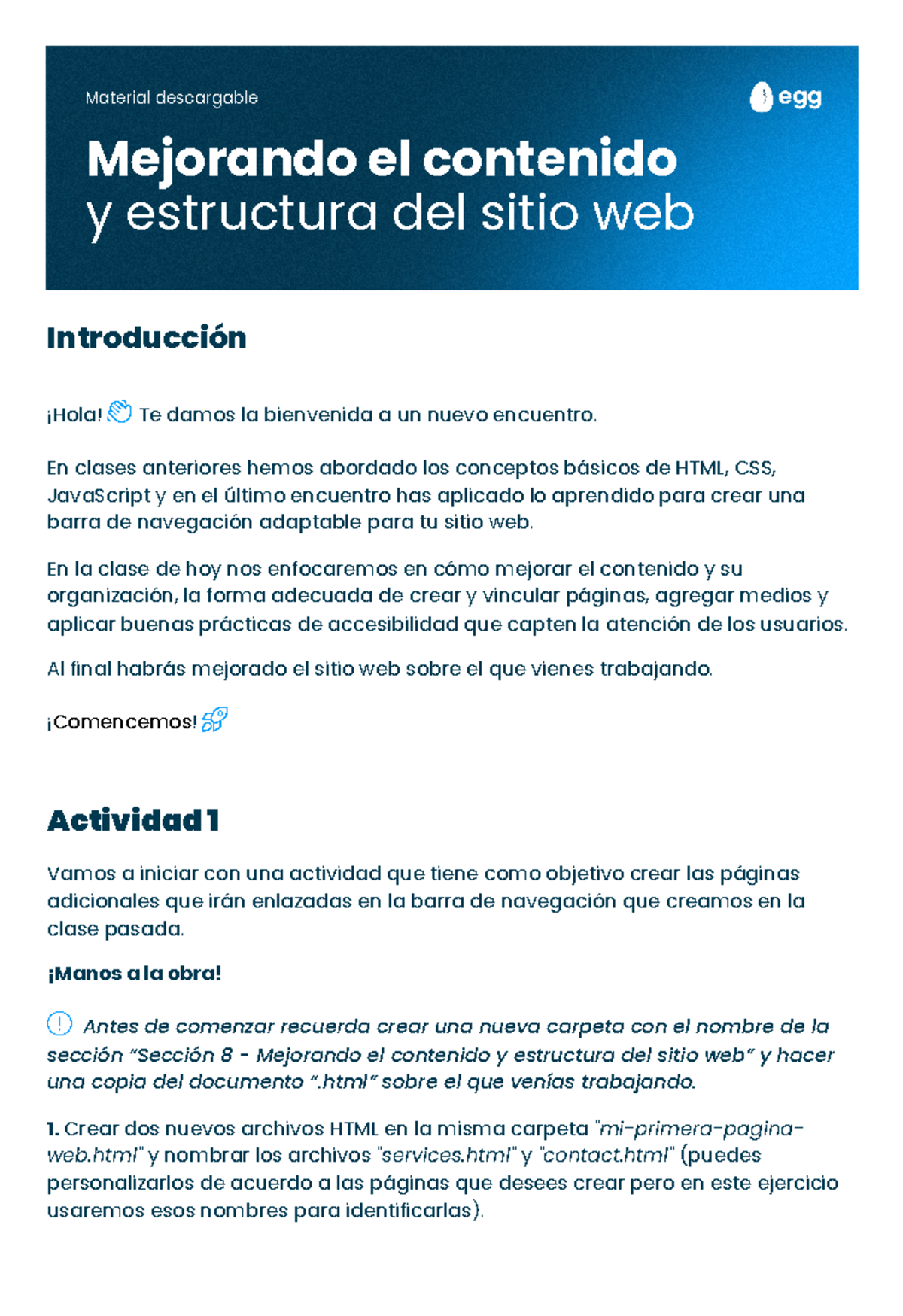 Clase 8 Descargable - web pages con html css 2 - Introducción ¡Hola! Te ...