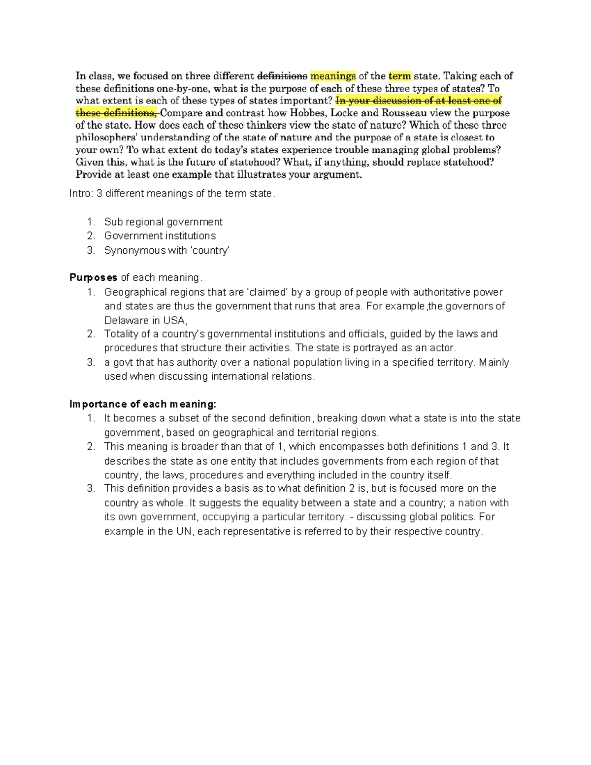 The State Essay Plan - Intro: 3 different meanings of the term state ...