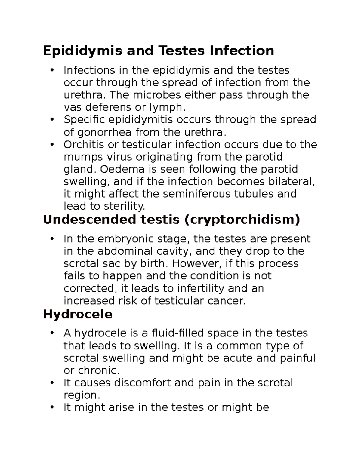 Bio 10 - notes - Epididymis and Testes Infection Infections in the ...