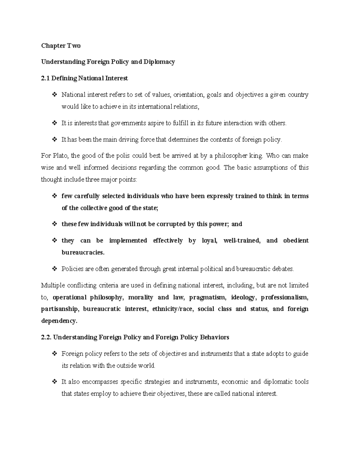 Global Affairs chapter two - Chapter Two Understanding Foreign Policy ...