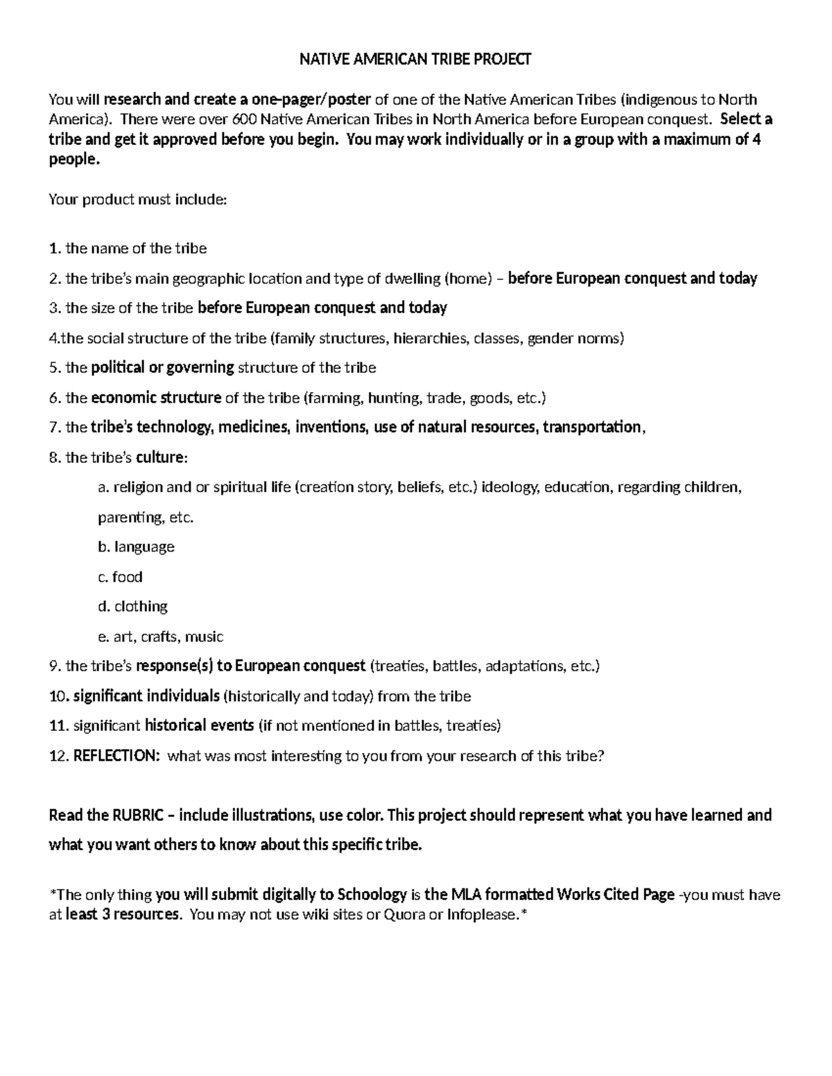 Native American Tribe Project - NATIVE AMERICAN TRIBE PROJECT You will ...