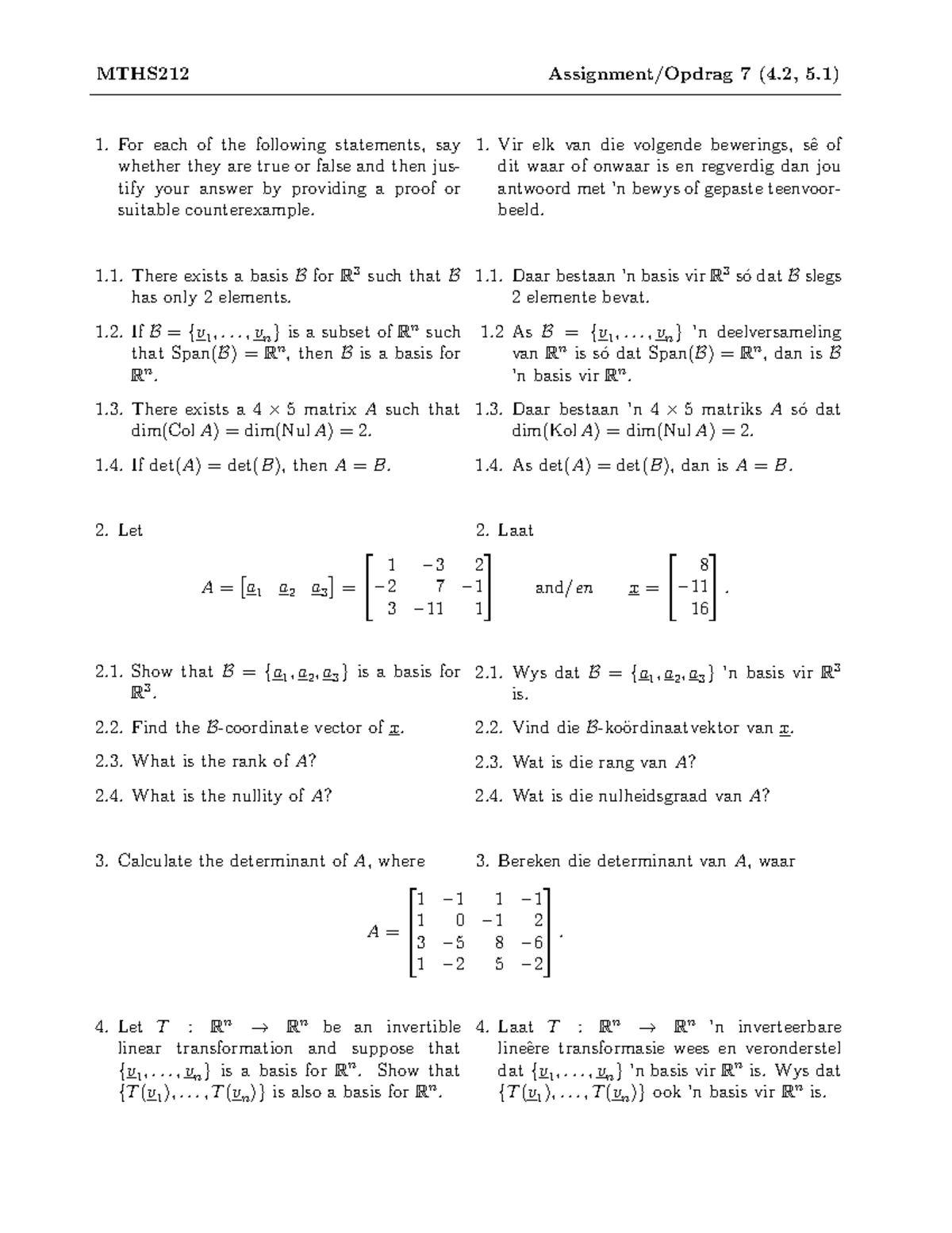 MTHS212 - Assignment 7 2024 - MTHS212 Assignment/Opdrag 7 (4, 5) For ...