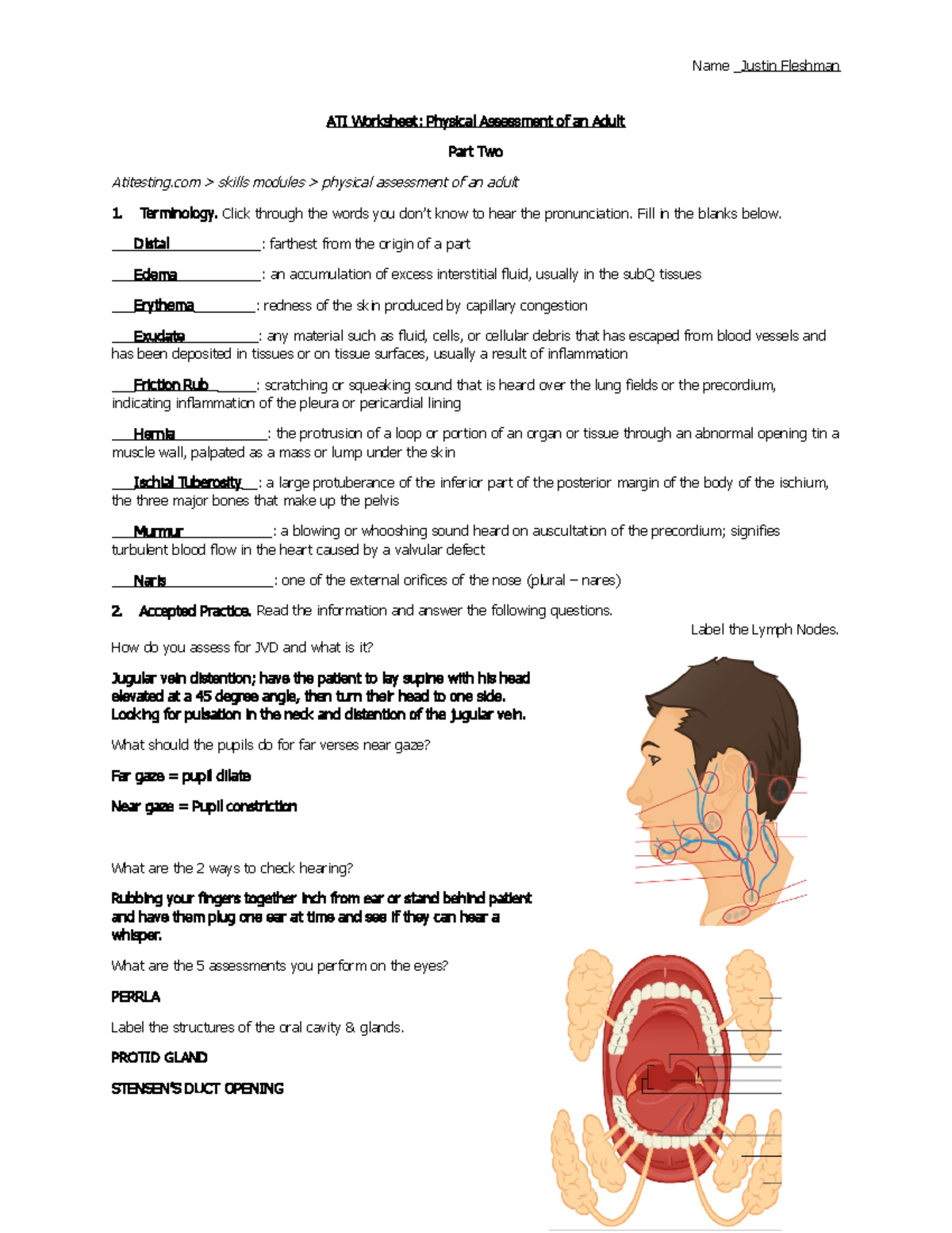 Ati adult assessment part2 - Name _Justin Fleshman ATI Worksheet ...