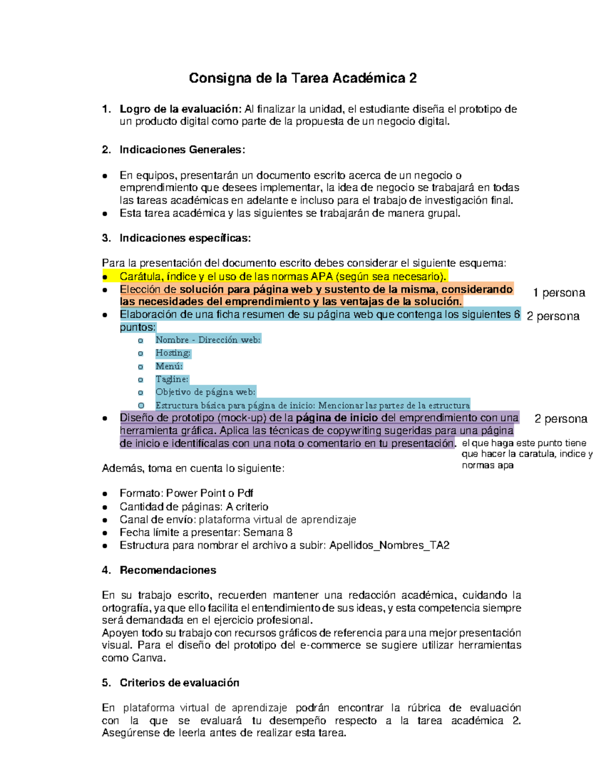 GC AN37 Consign Awnwkb - para la ta2 - Consigna de la Tarea Académica 2 1. Logro de la ...