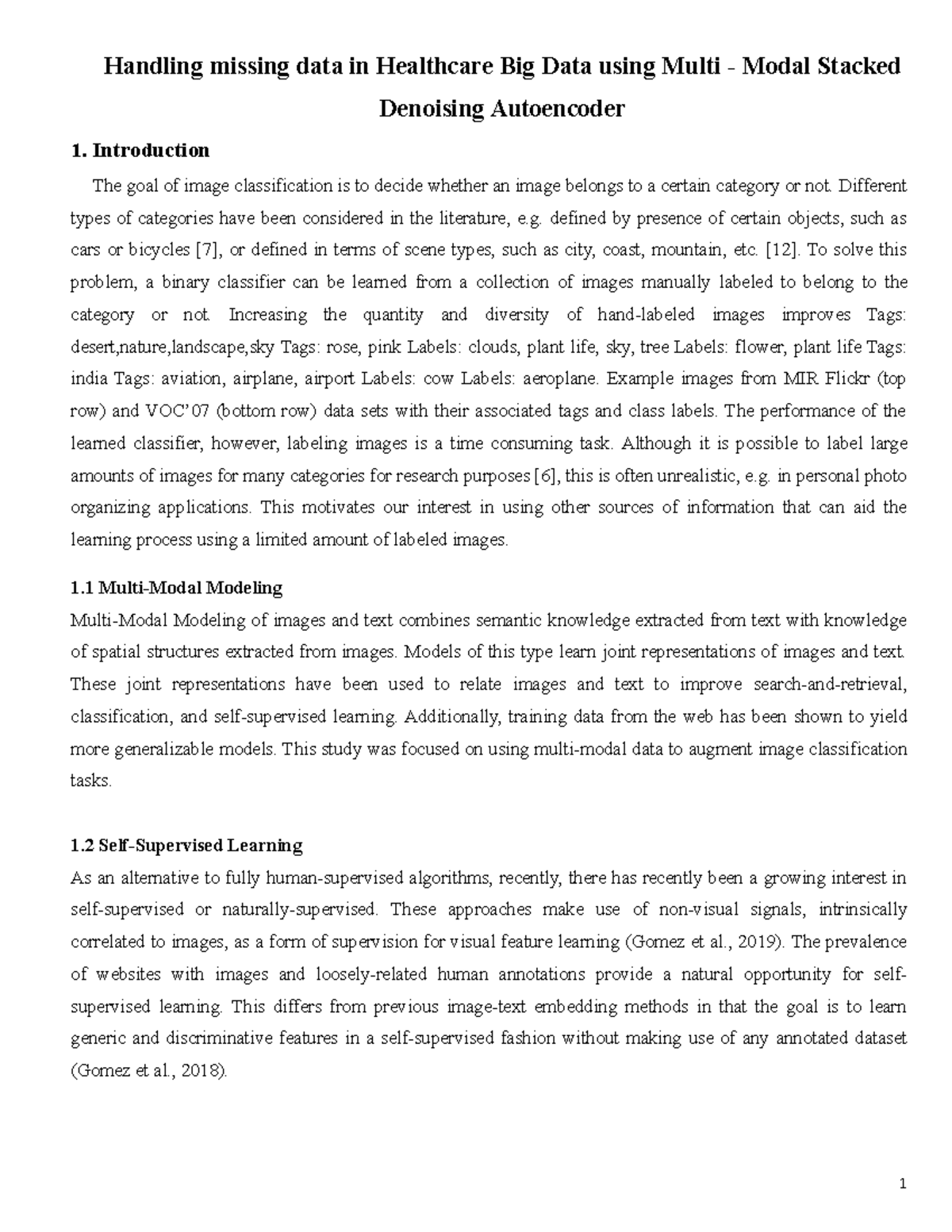 Seminar Report Chaware - Handling missing data in Healthcare Big Data using Multi - Modal ...