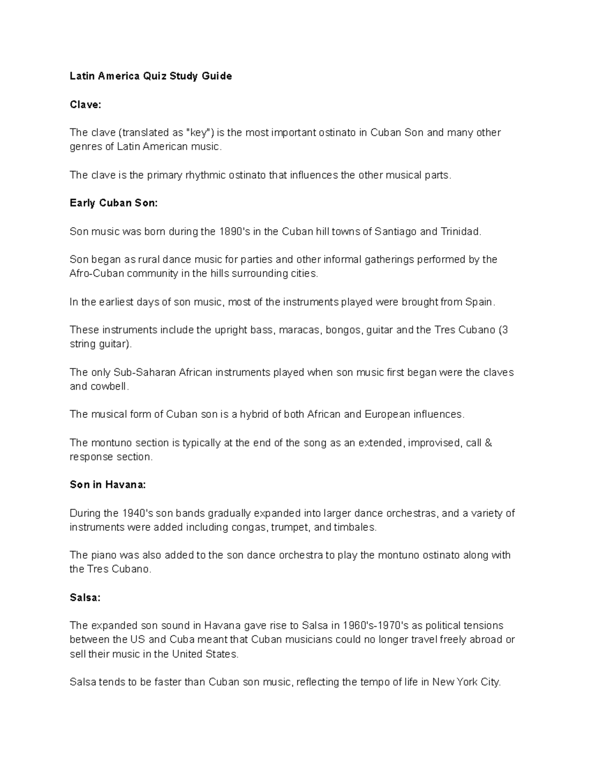 Latin America Quiz Study Guide - Latin America Quiz Study Guide Clave ...