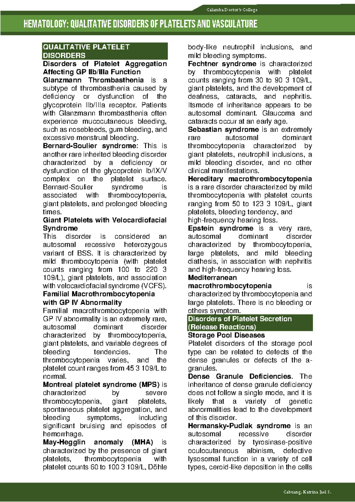 HEMA CH41 Transes - hema - HEMATOLOGY: qualitative disorders of ...