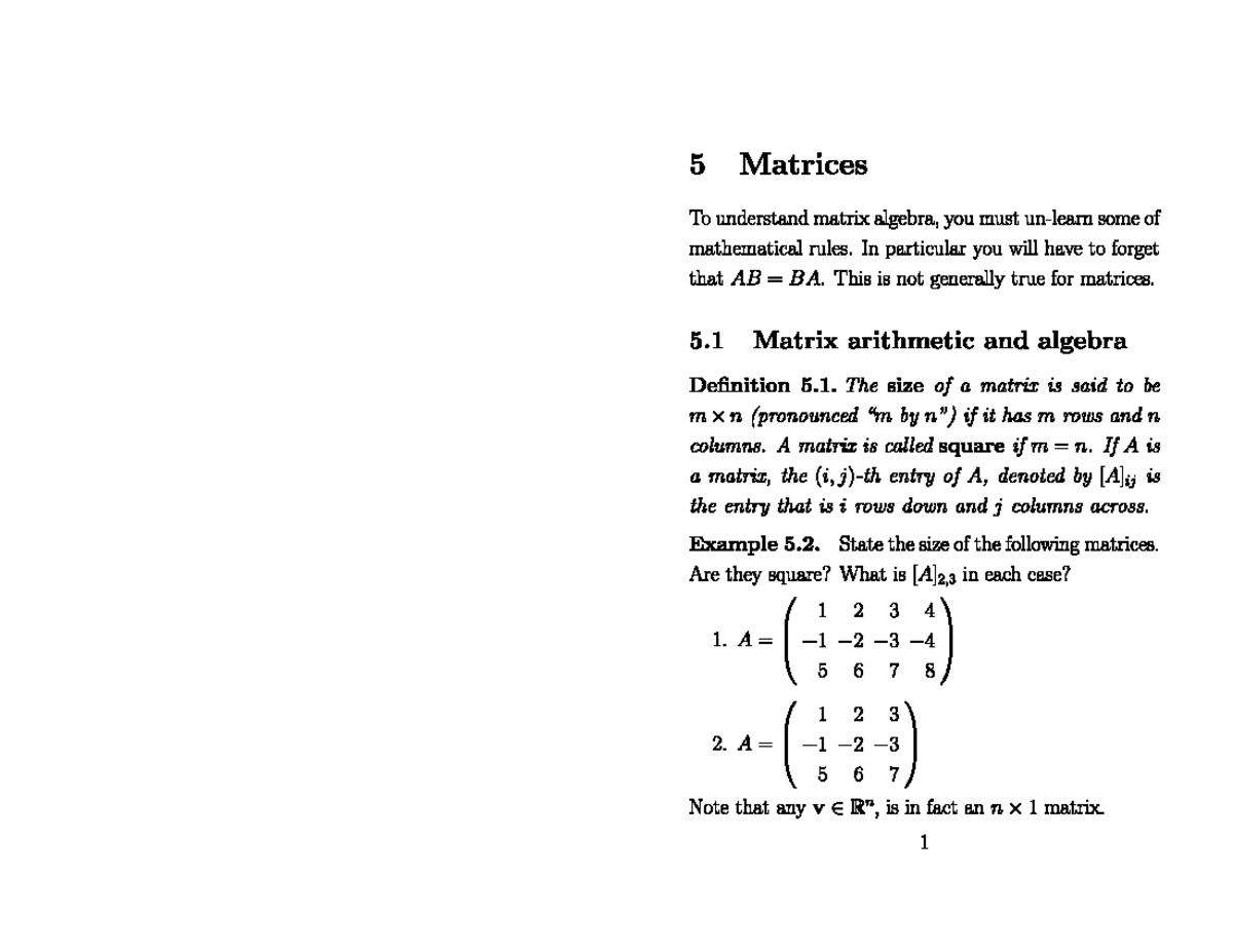 Matrices - MATH1131 - Studocu