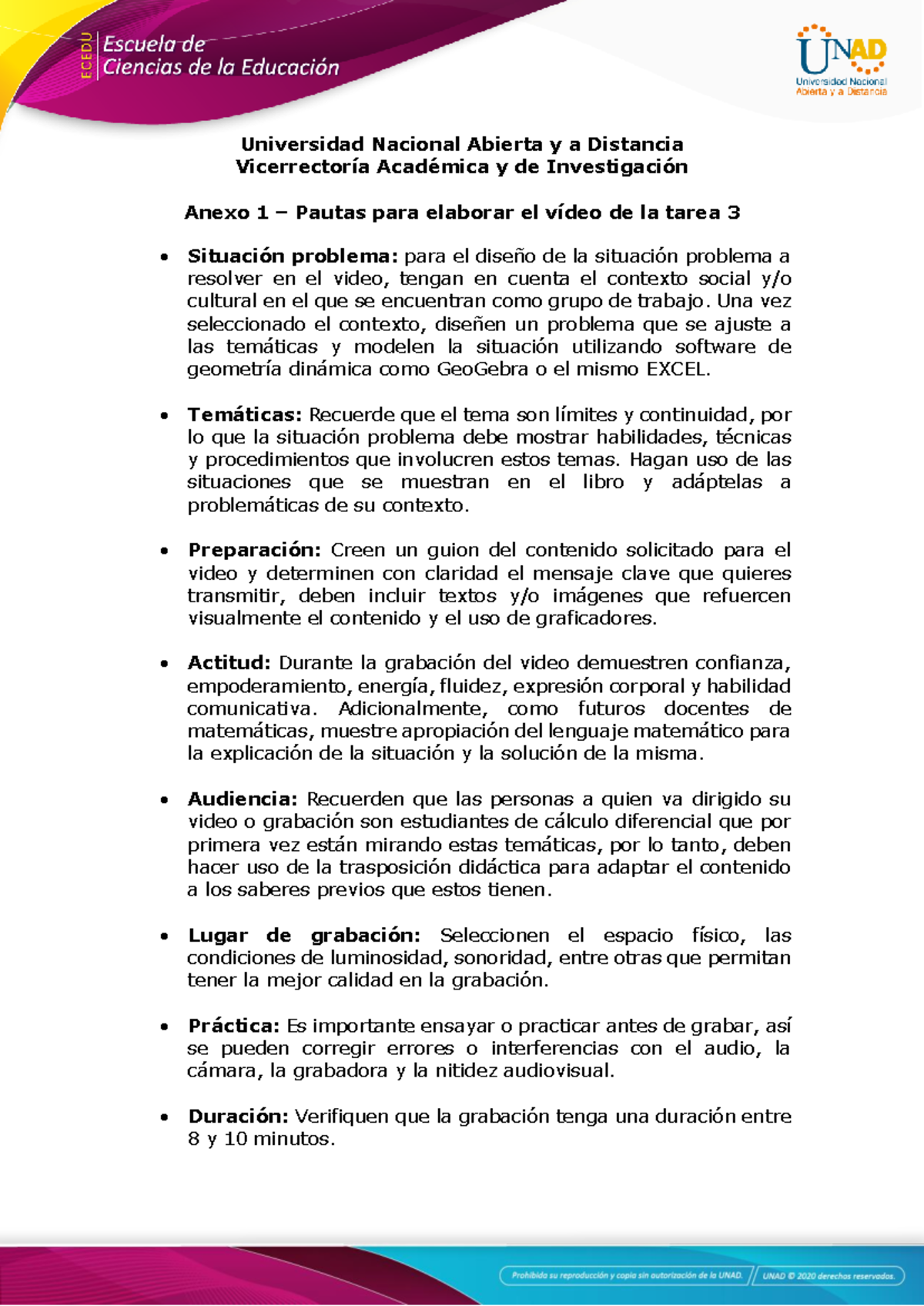 Anexo 1 – Pautas para elaborar el vídeo de la tarea 3 - Una vez seleccionado el contexto ...